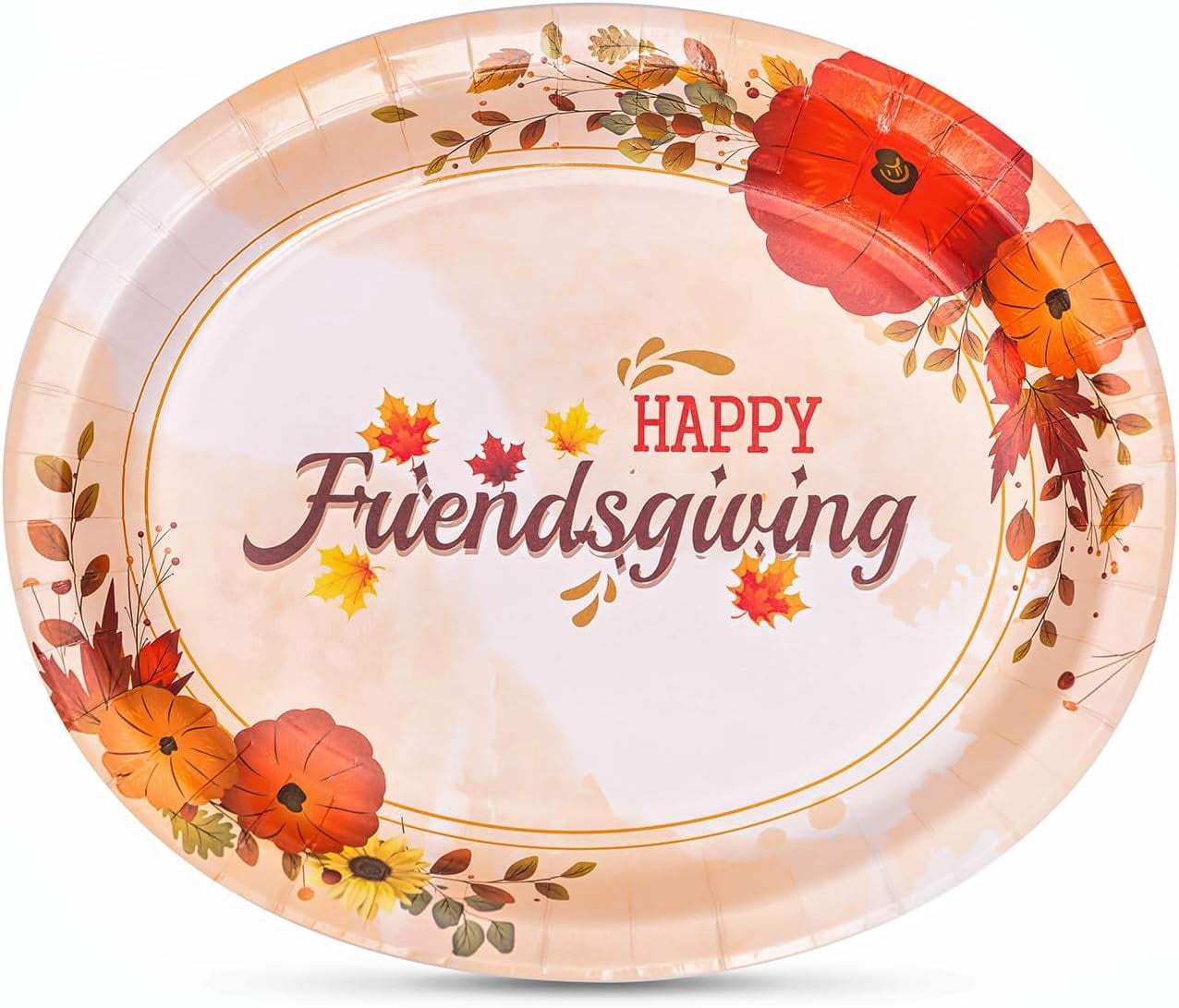 Highcool 50 Pack Friendsgiving Oval Paper Plates, Serving Plates, Happy ...