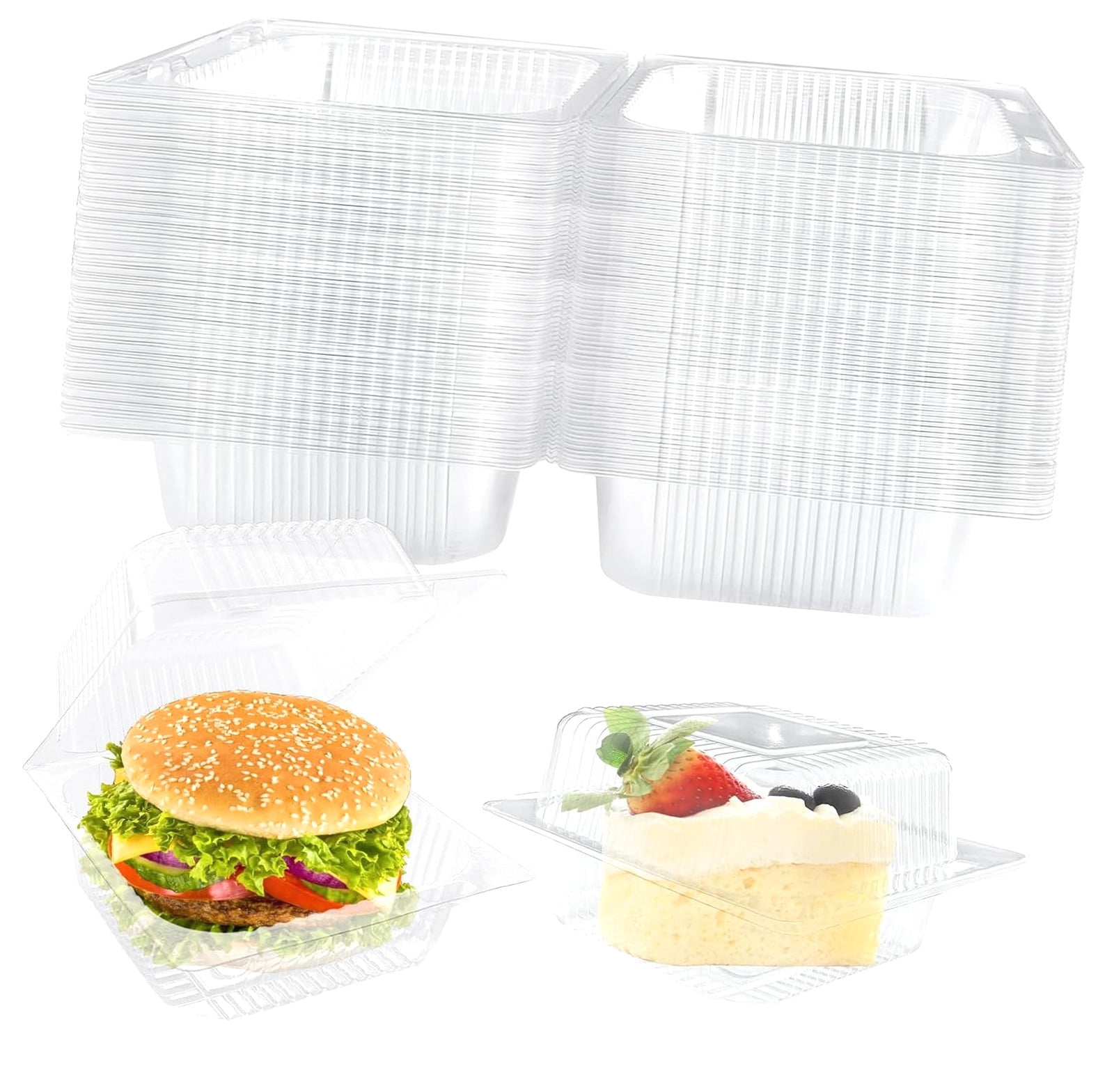 Highcool 50 Pcs Clear Plastic, Clear Plastic Square Hinged Food ...