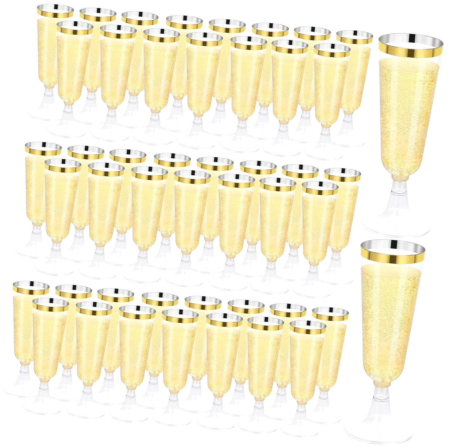 Highcool 50 Pcs Flutes with Rim, Clear 5oz Glasses, Assemble Plastic ...