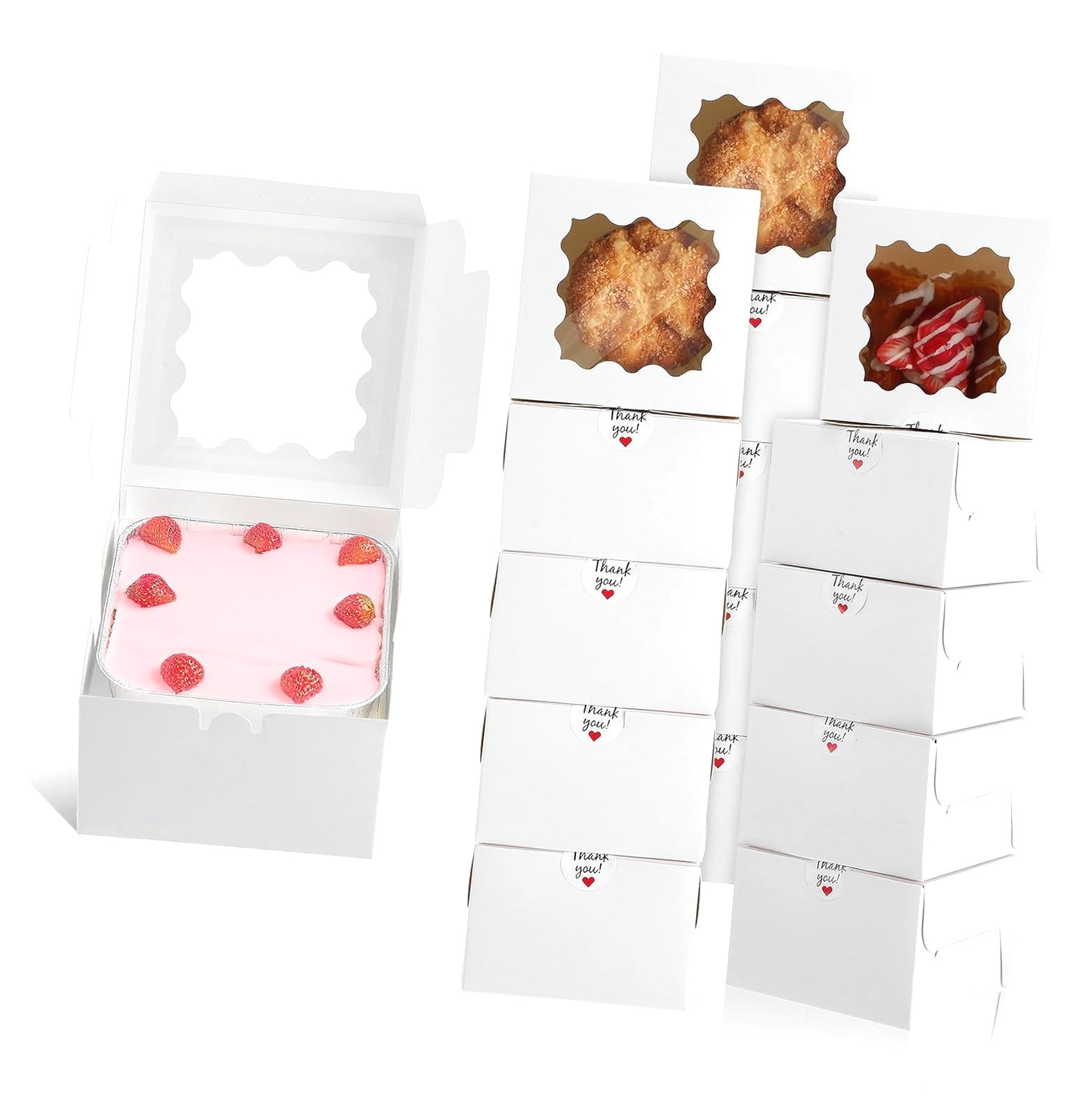 Highcool 50 Pieces Paper Cookie Boxes with Window, Small Bakery Boxes ...