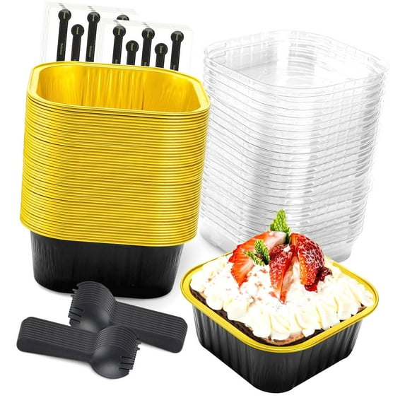 Highcool 50 Pieces Square Baking Cups with Spoons Aluminum Foil Cake ...