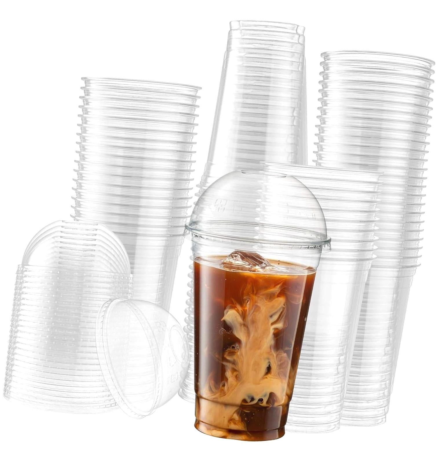 Highcool [50 Sets - 20 Oz] Crystal Clear PET Plastic Cups With Dome for Iced Coffee, Cold Drinks ...