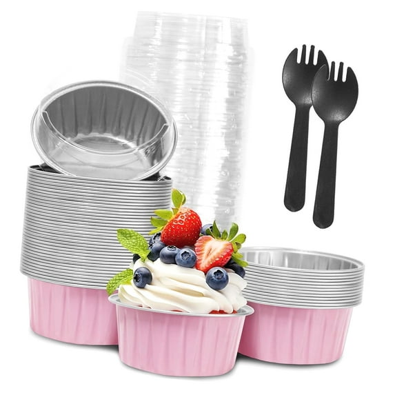 Highcool 50Pcs Aluminum Foil Cupcake,5oz Baking Cups with , Cake Pans ...