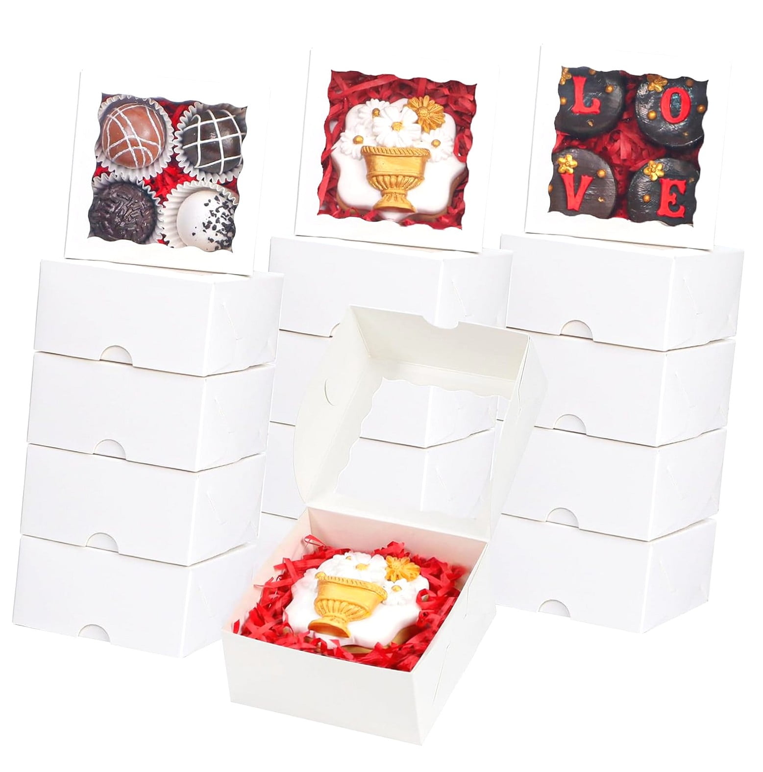 Highcool 50pcs 3¼"X3¼X1½ Inch Bakery Boxes with Window Cookies Boxes ...