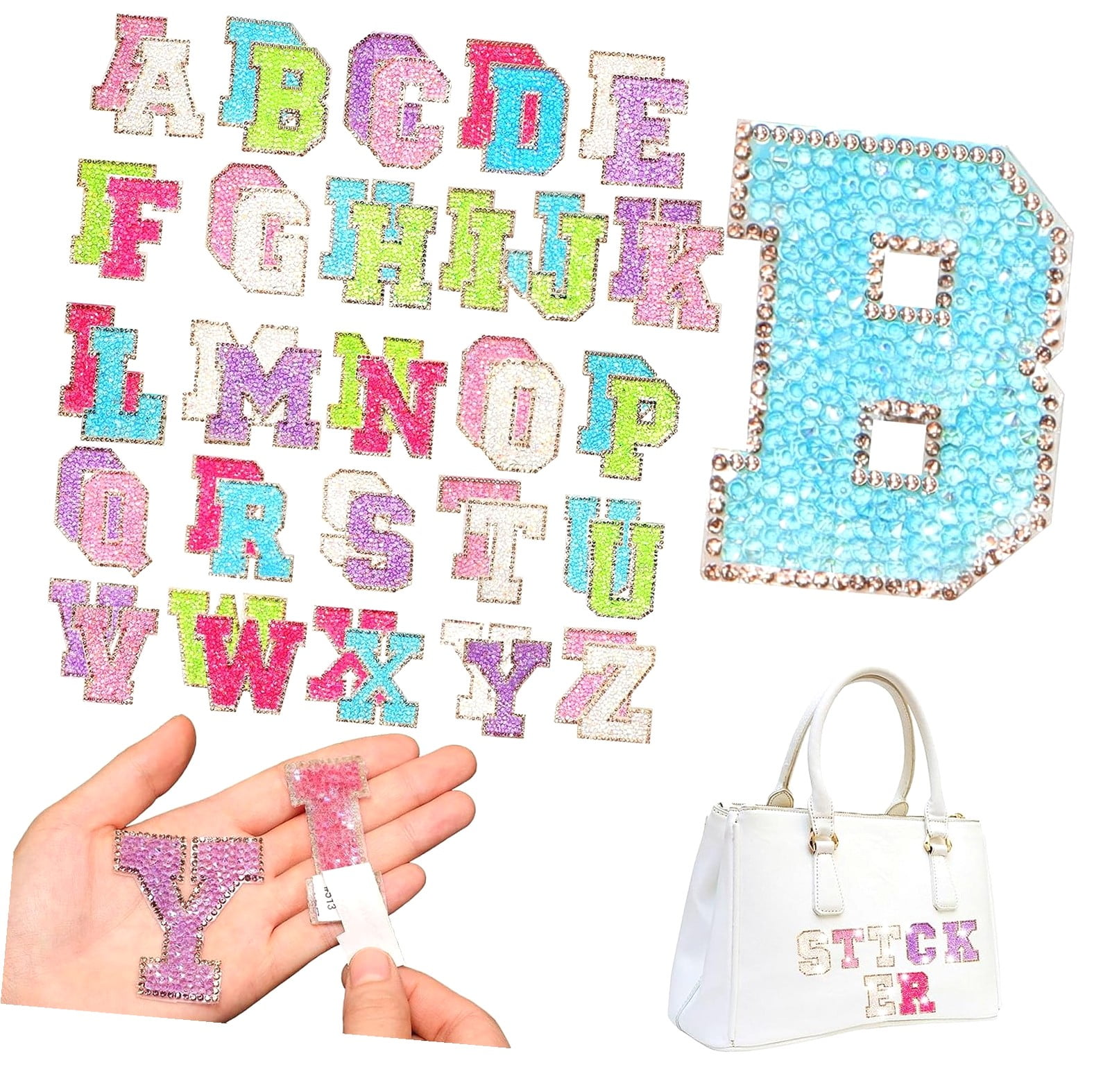 Highcool 52 Pieces Glitter Rhinestone Letter Stickers Sparkling Iron ...