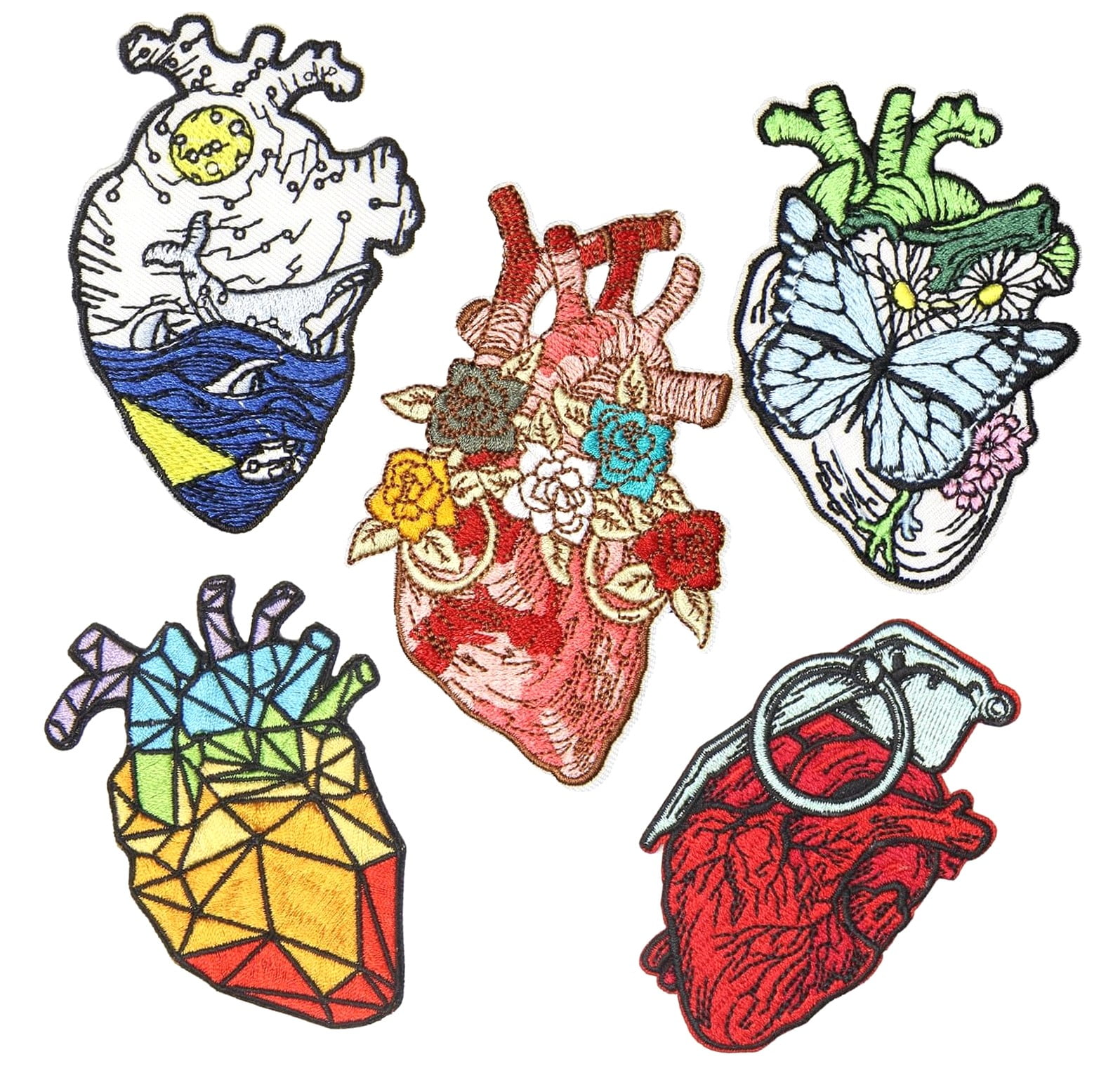 Highcool 5PCS Anatomical Heart Iron Patches Set, Landscape Embroidered ...