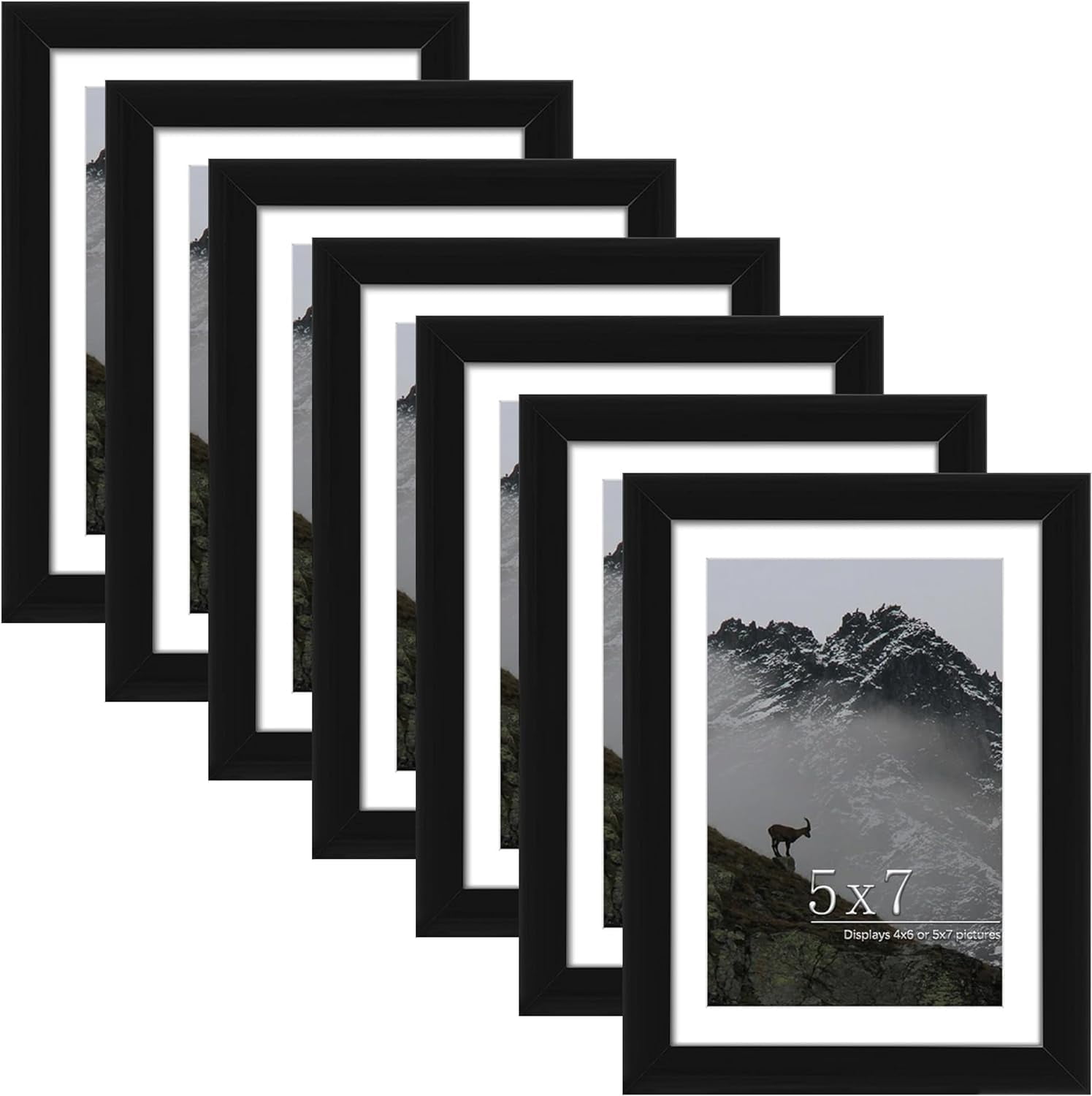 Highcool 5x7 Picture Frame Set of 7, Display 5x7 Photos with Mat or 4x6 Without Mat, Photo for ...