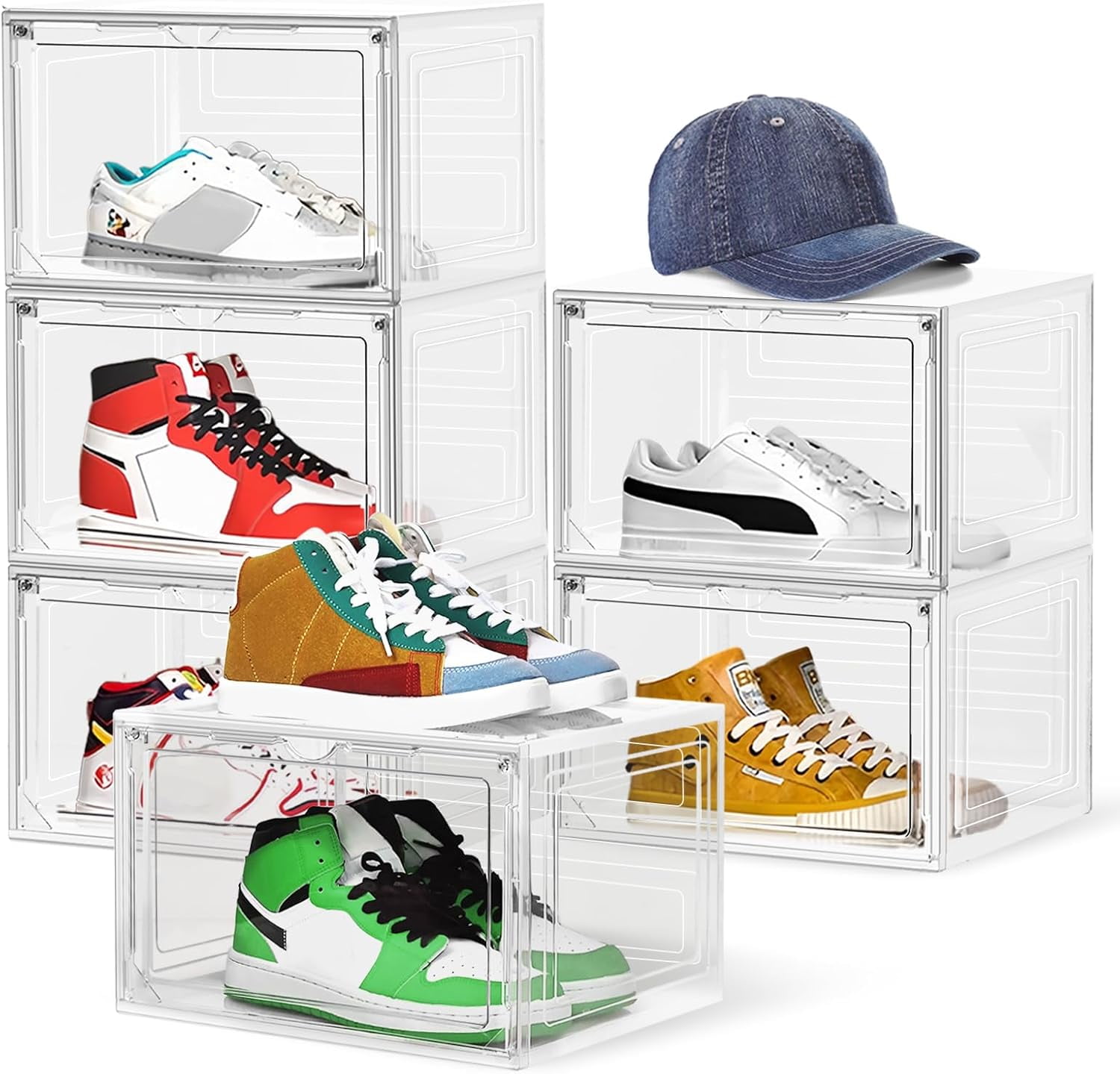 Highcool 6 Pa Shoe Cases for Sneakers Transparent Shoe Storage Box Hat ...
