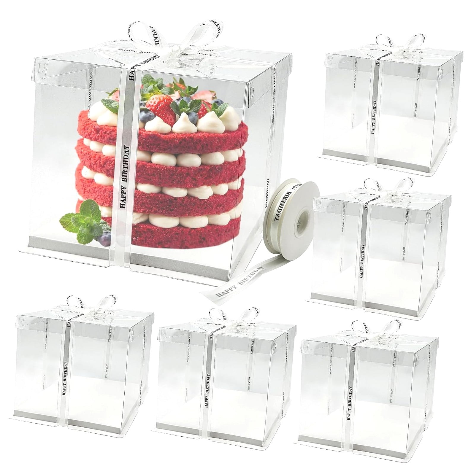 Highcool 6 Pack Clear Cake Box with Lid, 8 8 9 Inch Cake Transport ...
