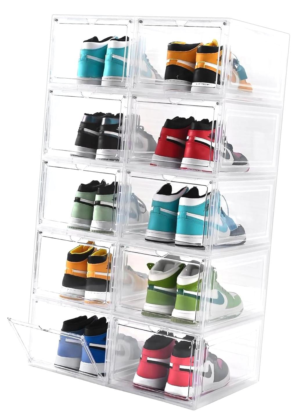 Highcool 6 Pack Large Shoe Boxes Clear Plastic Stackable, Drop Shoe Box ...