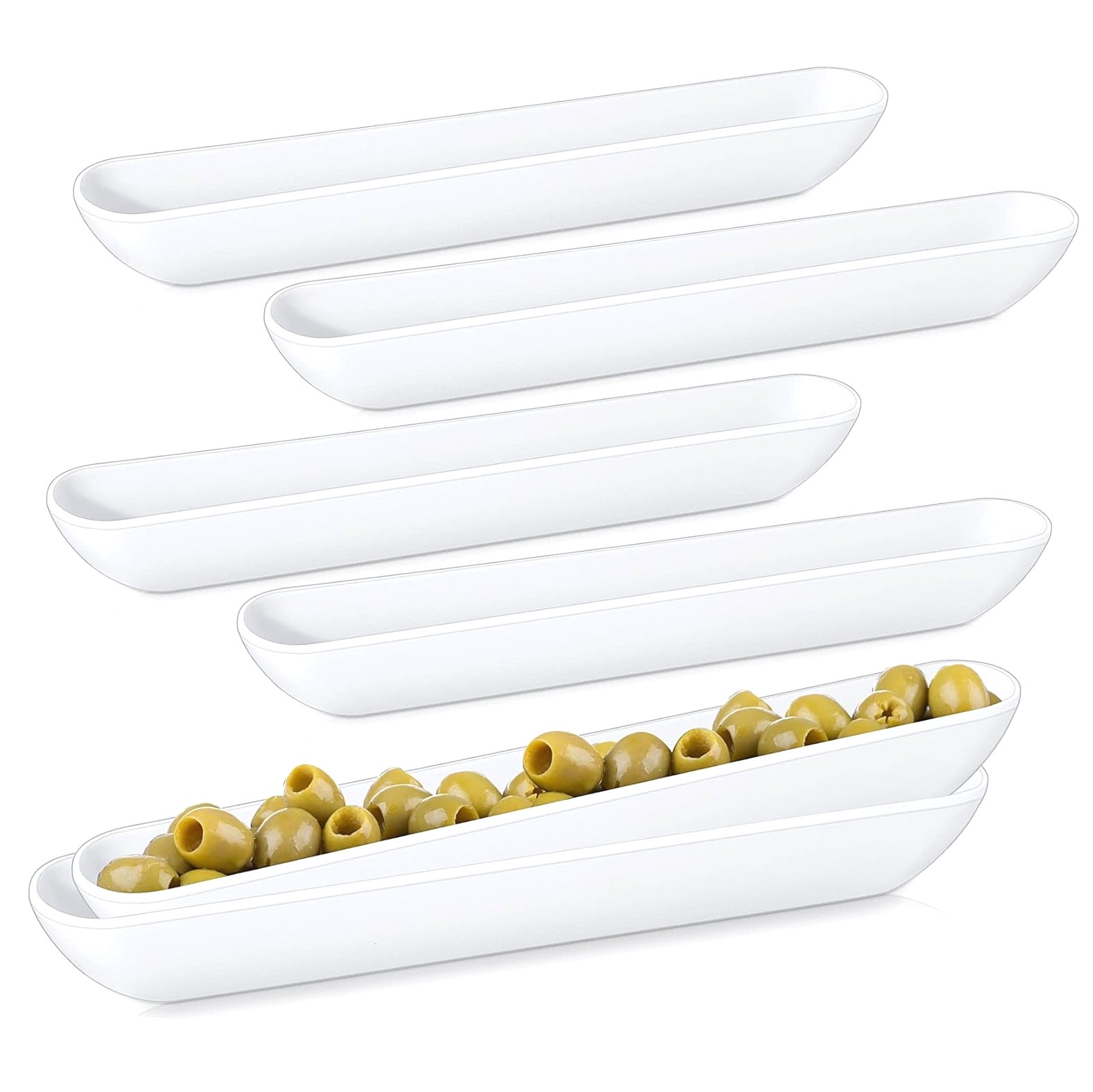 Highcool 6 Pieces Olive Melamine Tray 13'' White Olive Plate Long ...