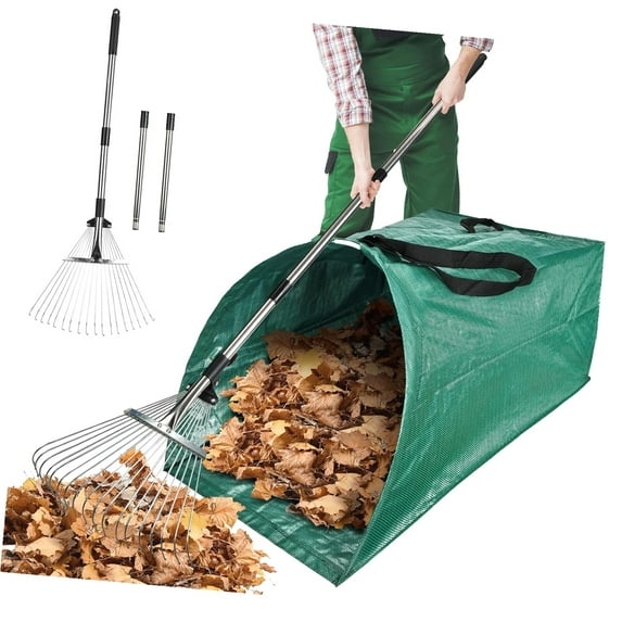 Highcool 60-Gallon Collector and Metal Rake Set, Detachable 18-Tine ...
