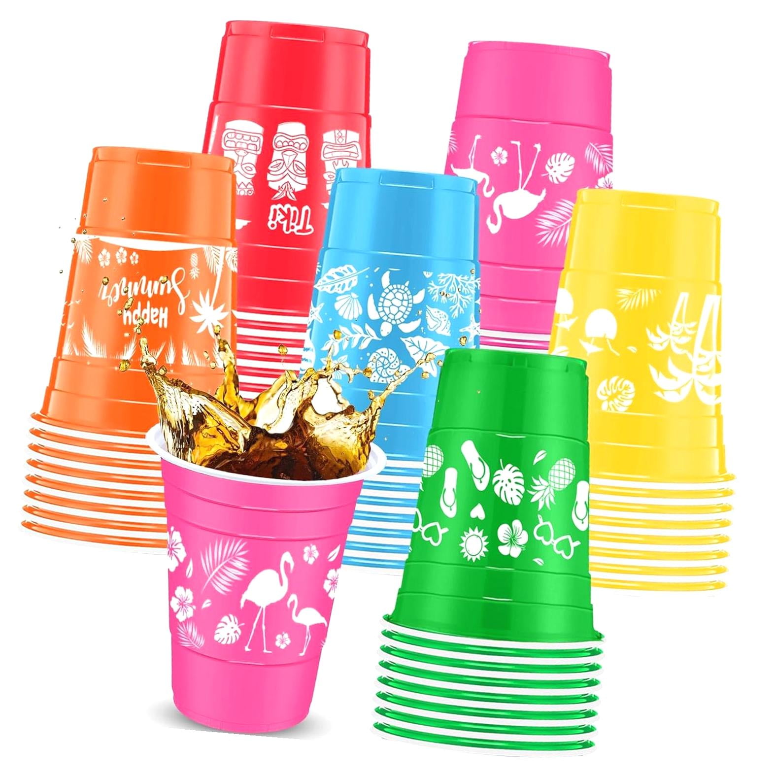 Highcool 60 Pcs Hawaiian Themed Plastic Cups 16oz for Summer Luau Party ...