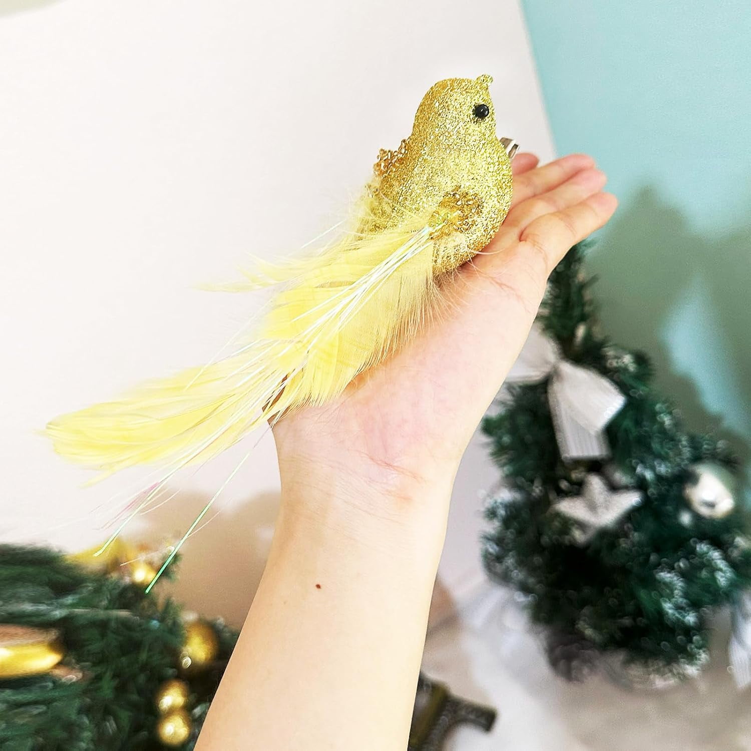 Highcool 6pcs Glitter Birds Artificial Birds Clip Birds 8 Inch ...