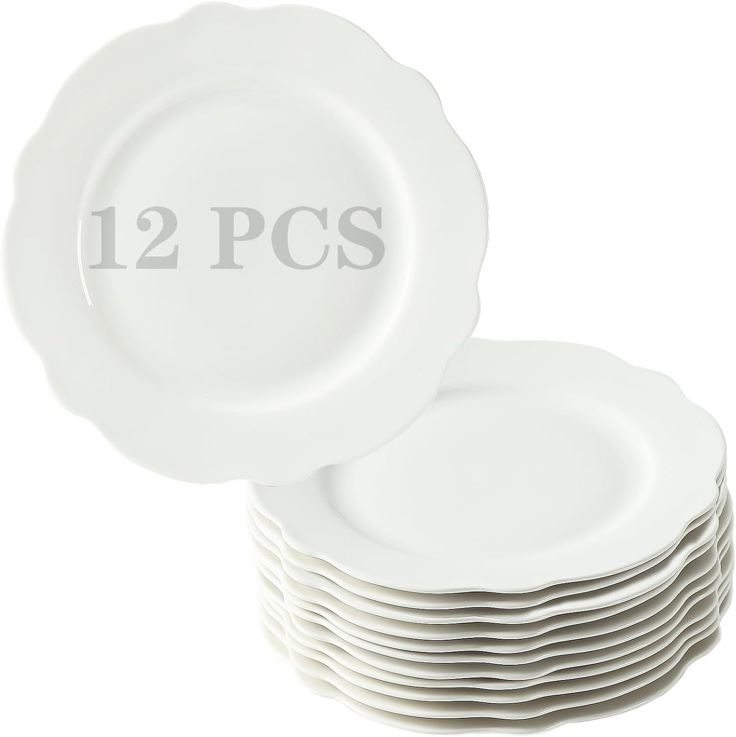 Highcool 7.5 In Porcelain Dert Plates Set of 12, She Salad Plates, Wavy ...