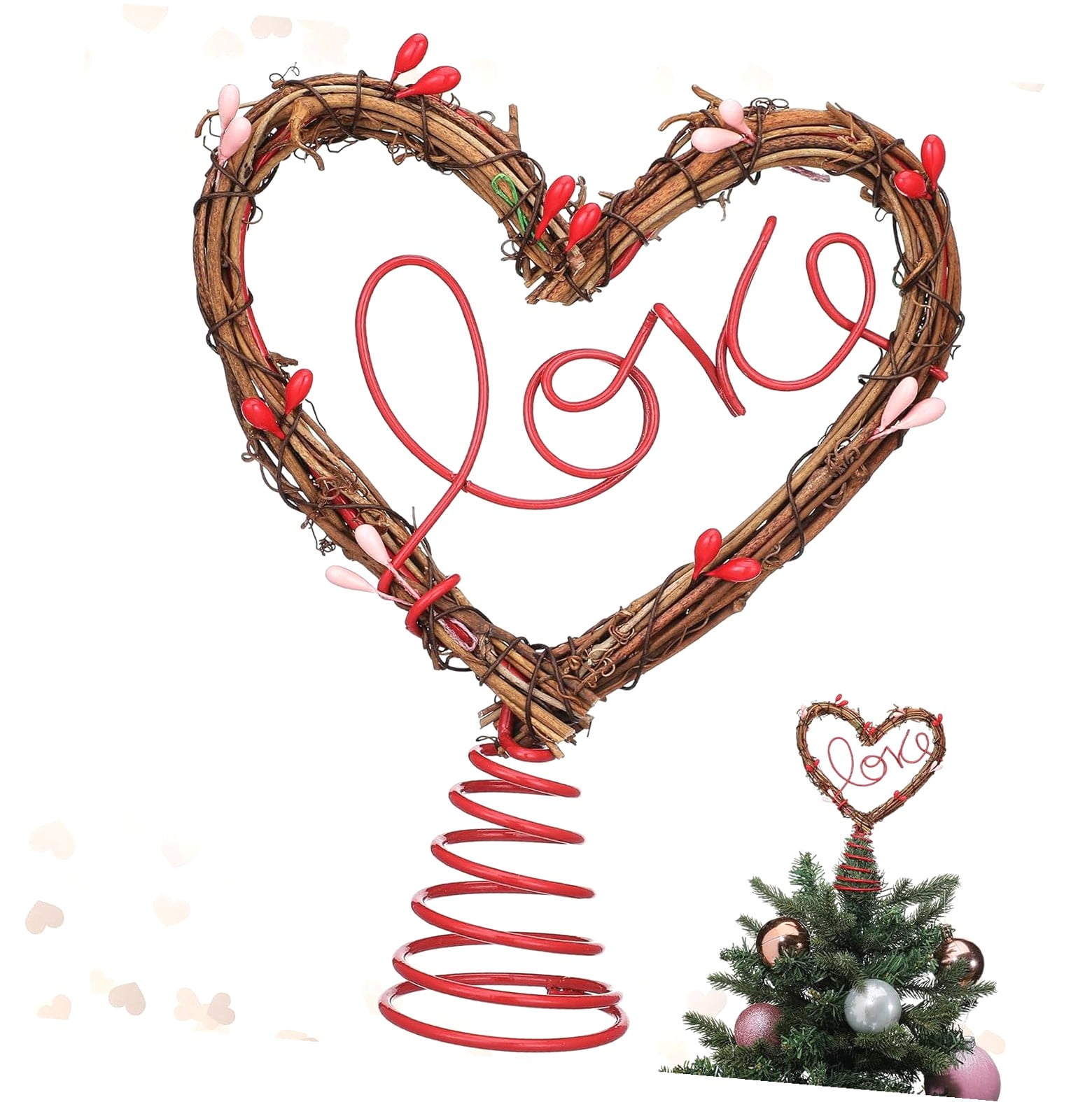 Highcool 7 Inch Valentine Tree Topper Heart Tree Topper Rattan Treetop ...