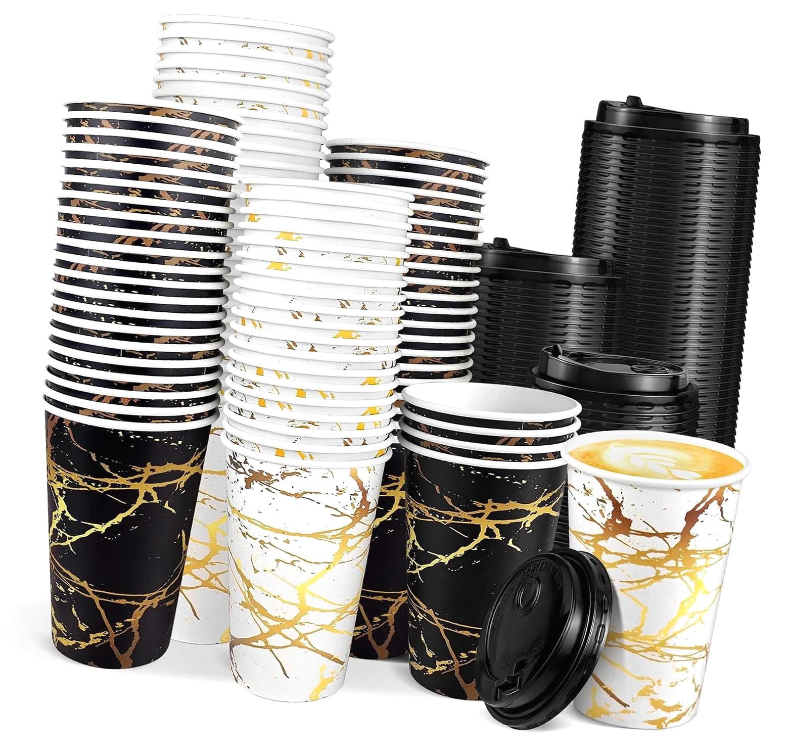 Highcool 74-piece set of 16 oz hot paper coffee cups with golden ...