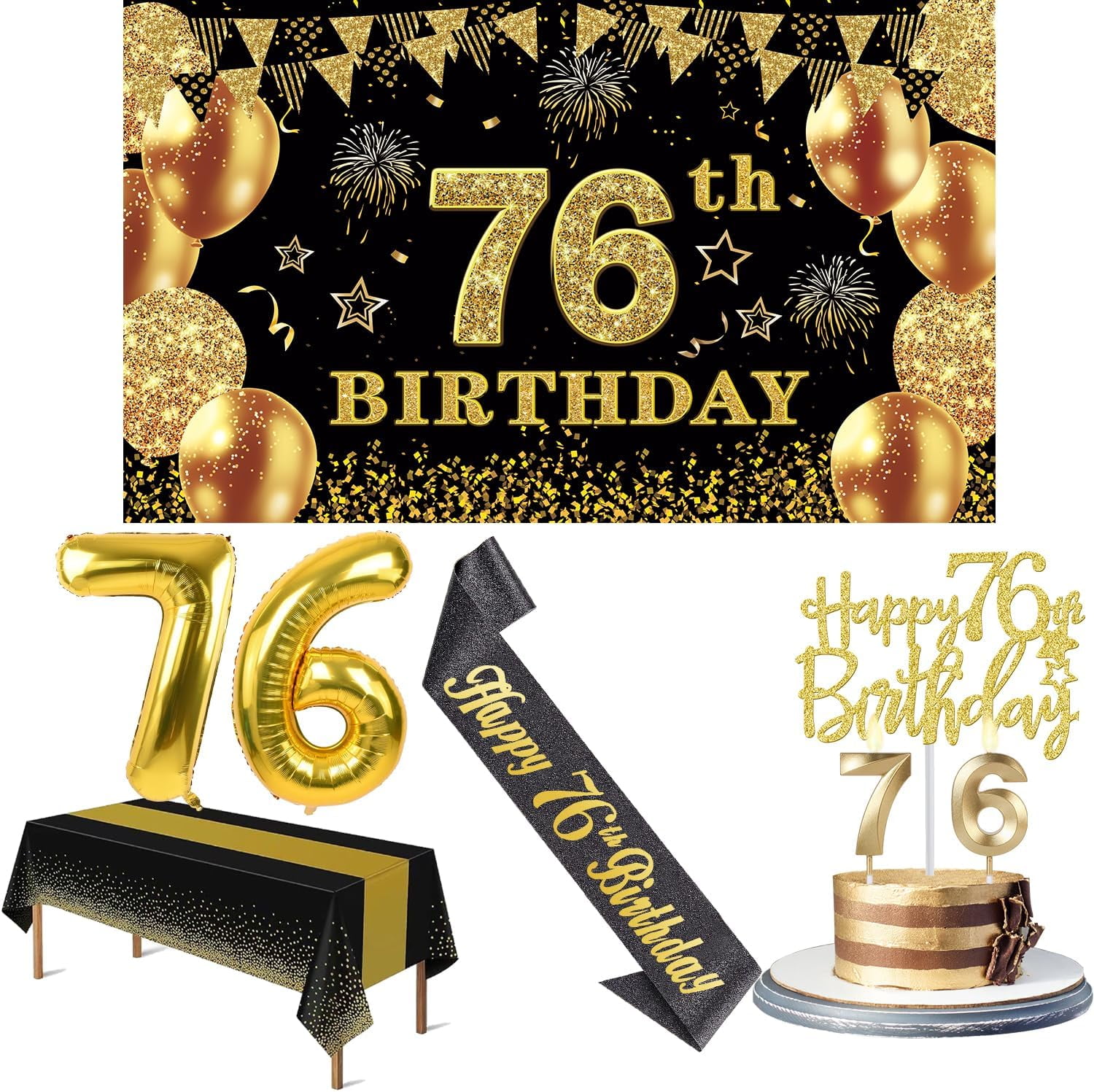 Highcool 76th Birthday Decorations with 76th Birthday Banner, and Table ...