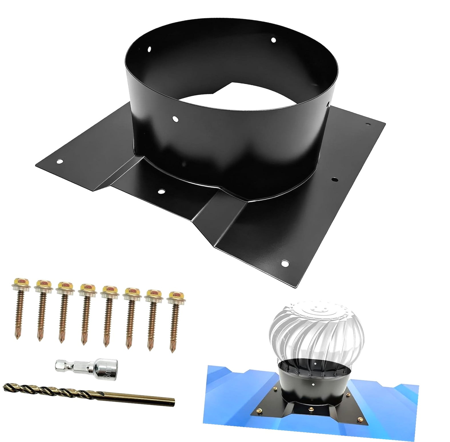 Highcool 8 Inch Shipping Container Roof Vent Adapter, 8" Corrugated ...