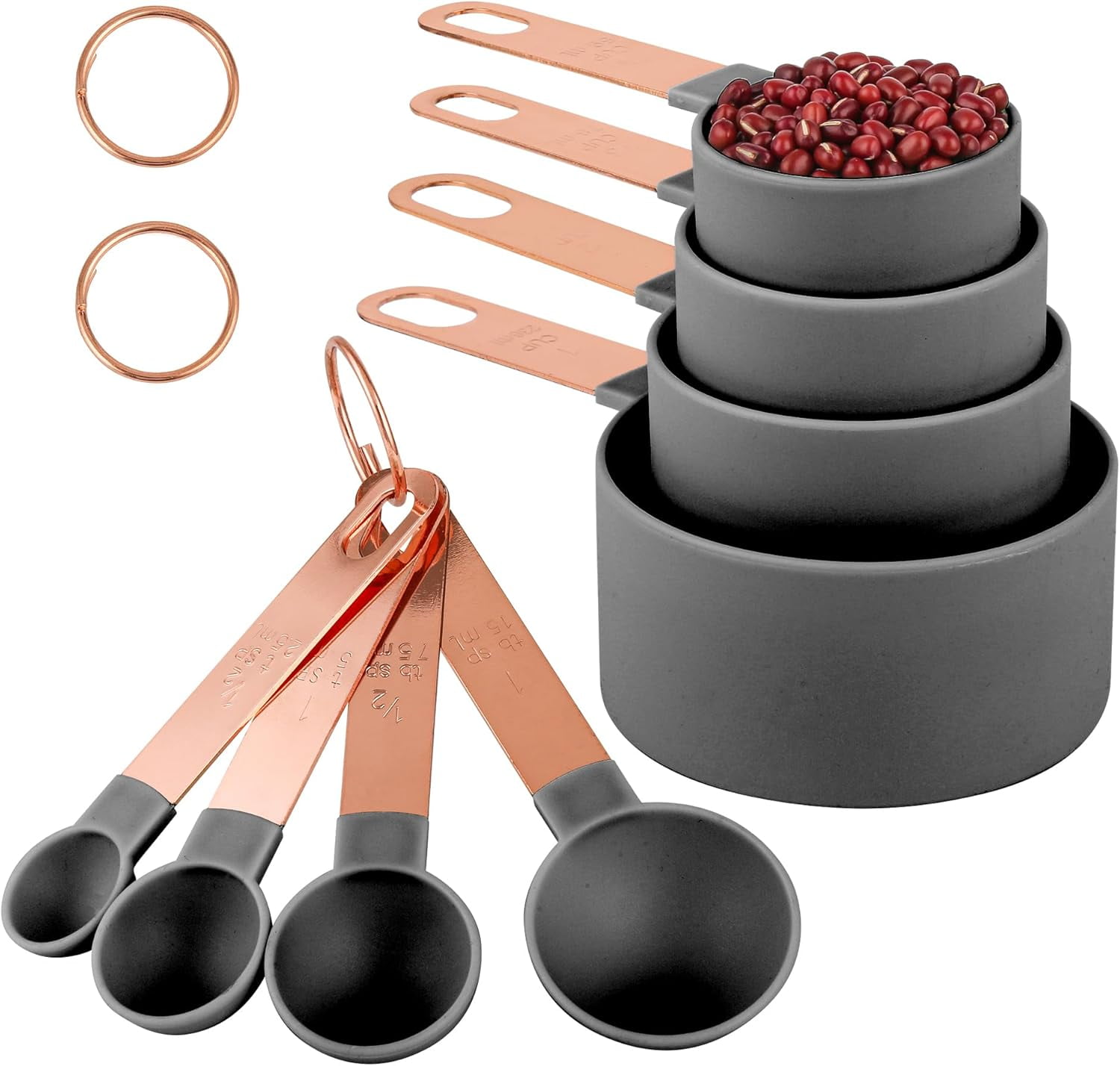 Highcool 8-Piece Stackable Rose Steel Handled Measuring Cups and Spoons for Measuring Dry and ...