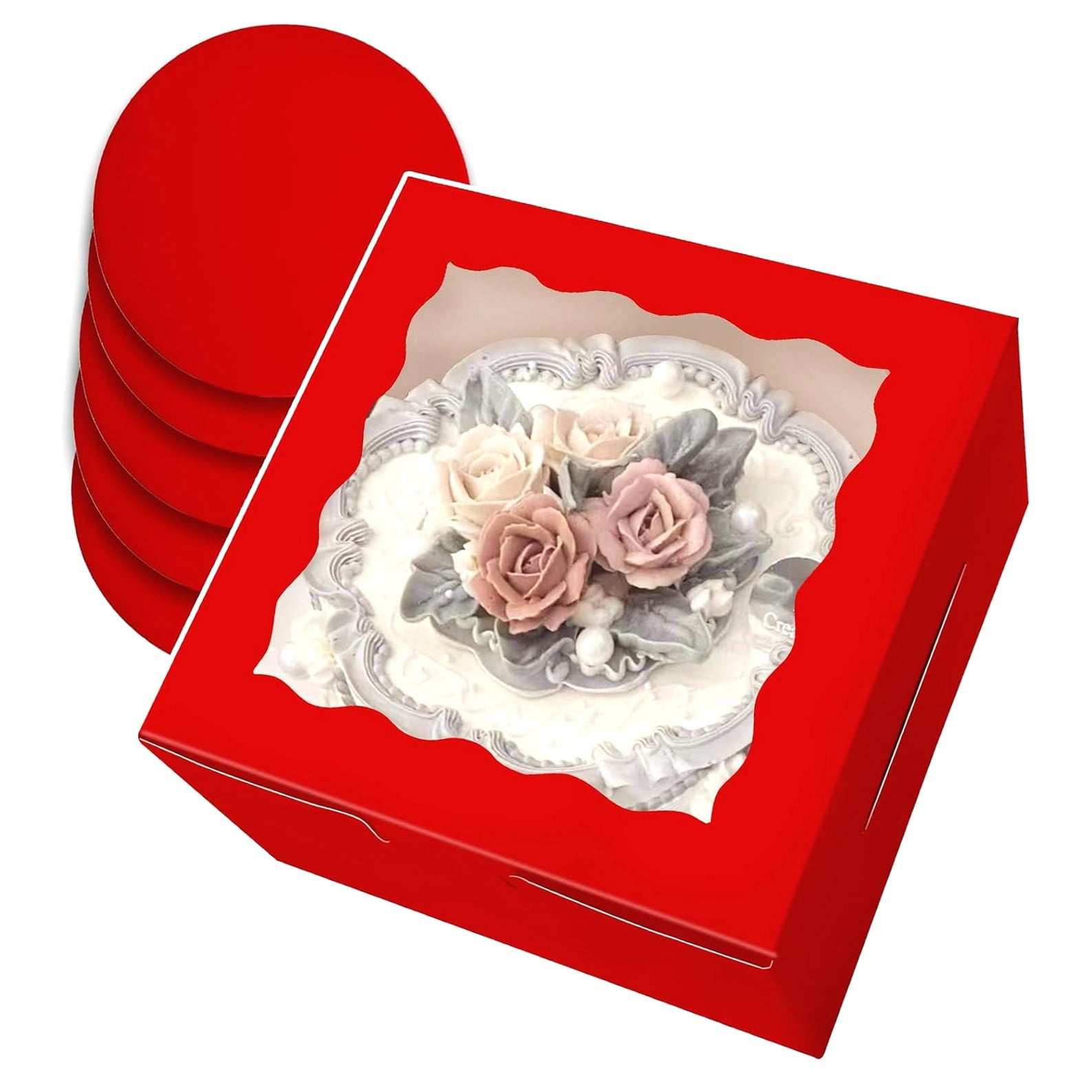 Highcool 8x8x5 Cake Box, 18 Sets Red Cake Box with Window 18 Sets 8 ...