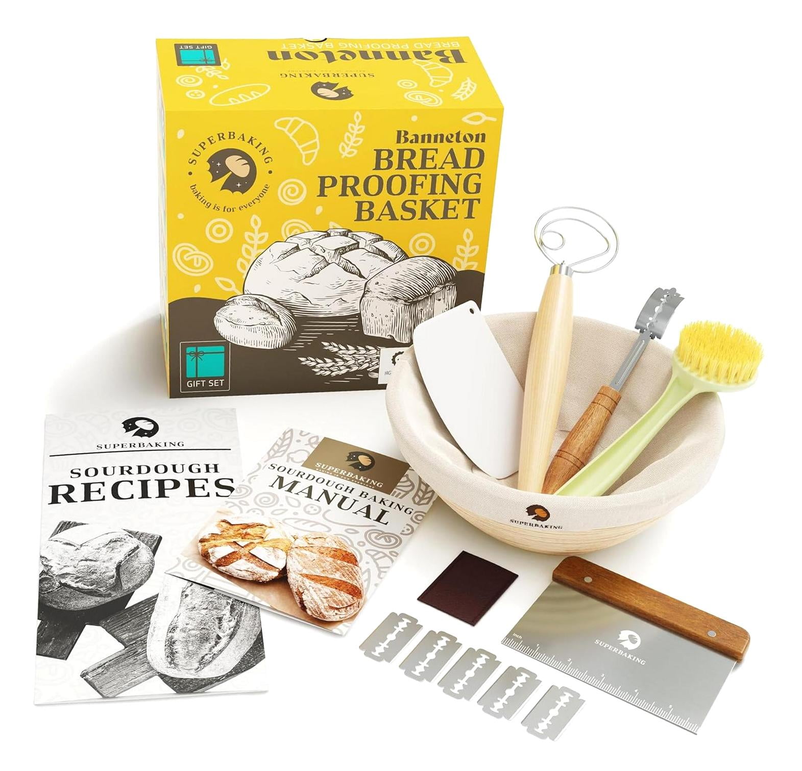 Highcool 9' Round Banneton Bread Proofing Basket Gift Set\u2013 ...