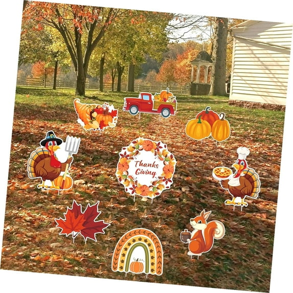 Highcool 9 pieces Thanksgiving Yard Signs with Stakes, Maple Turkey ...