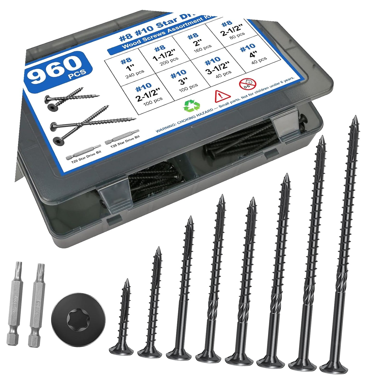 Highcool 960Pcs Deck Screws, #8#10 Wood Screws Kit, 8 Sizes Assorted ...