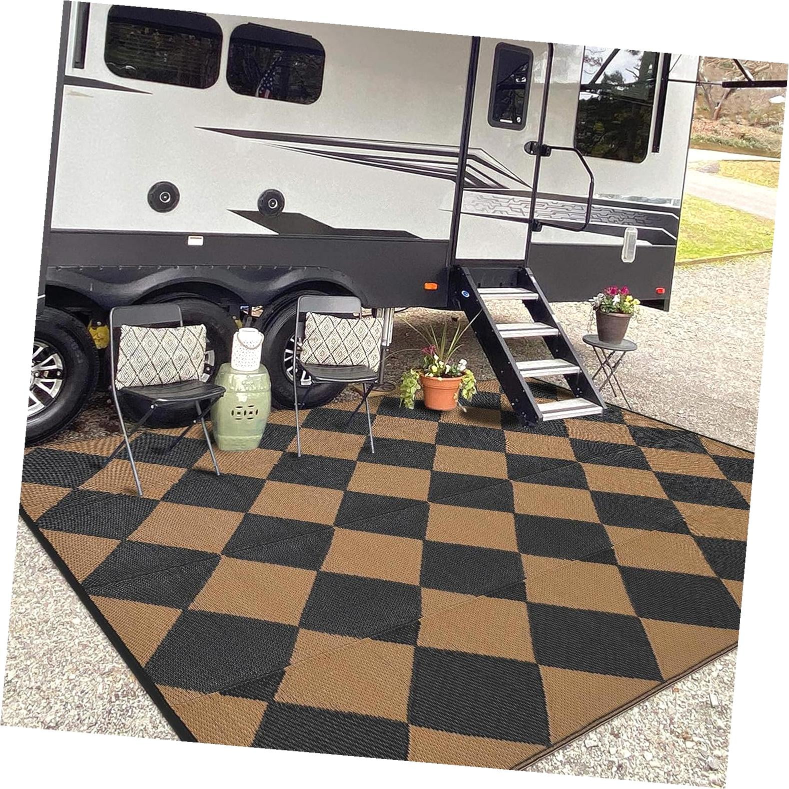 Highcool 9x12 Rug, Reversible Plastic Straw Mat with Geometric Design ...