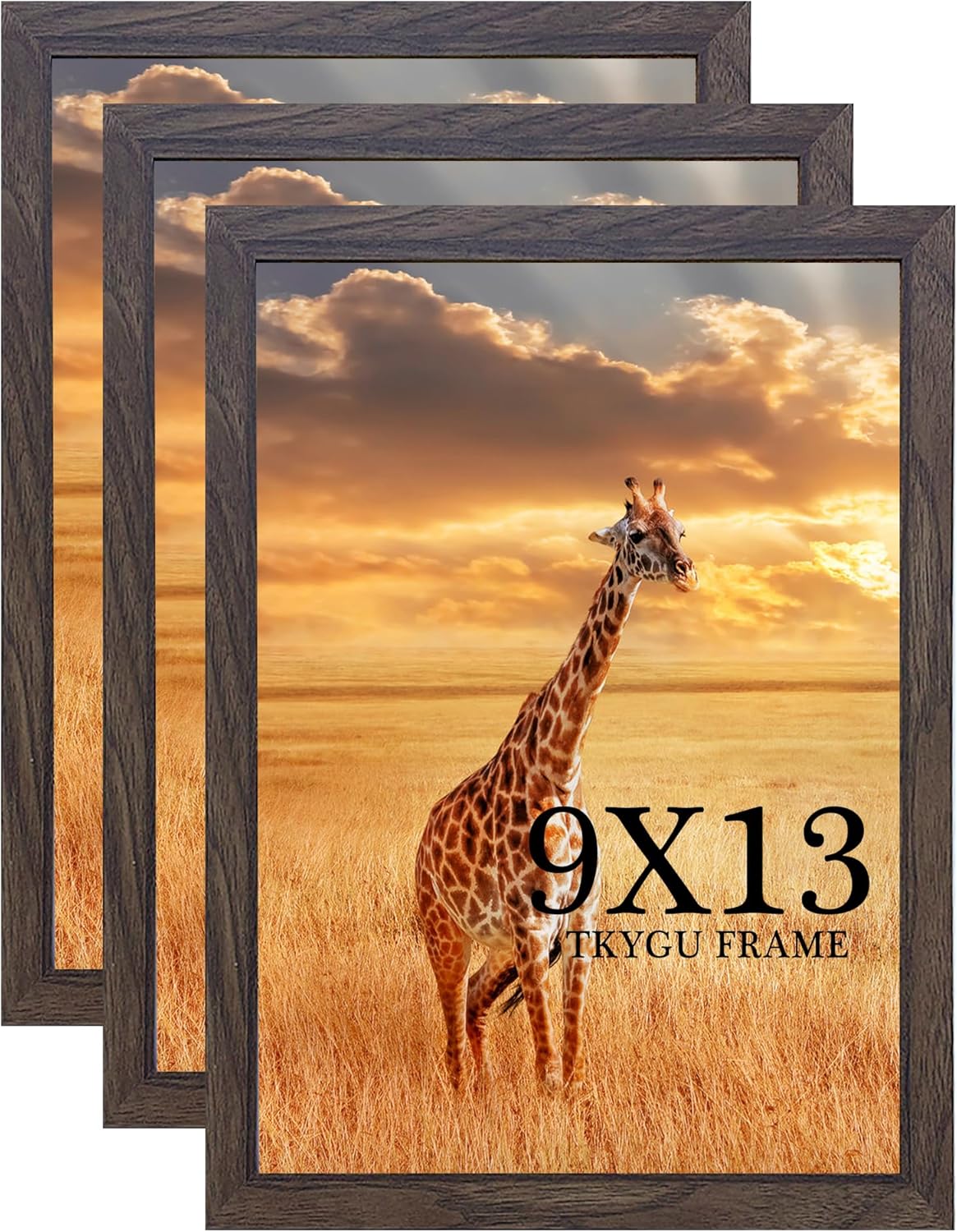 Highcool 9x13 Picture Frame Set of 3, 13x9 walnut Wooden Frame Wall ...