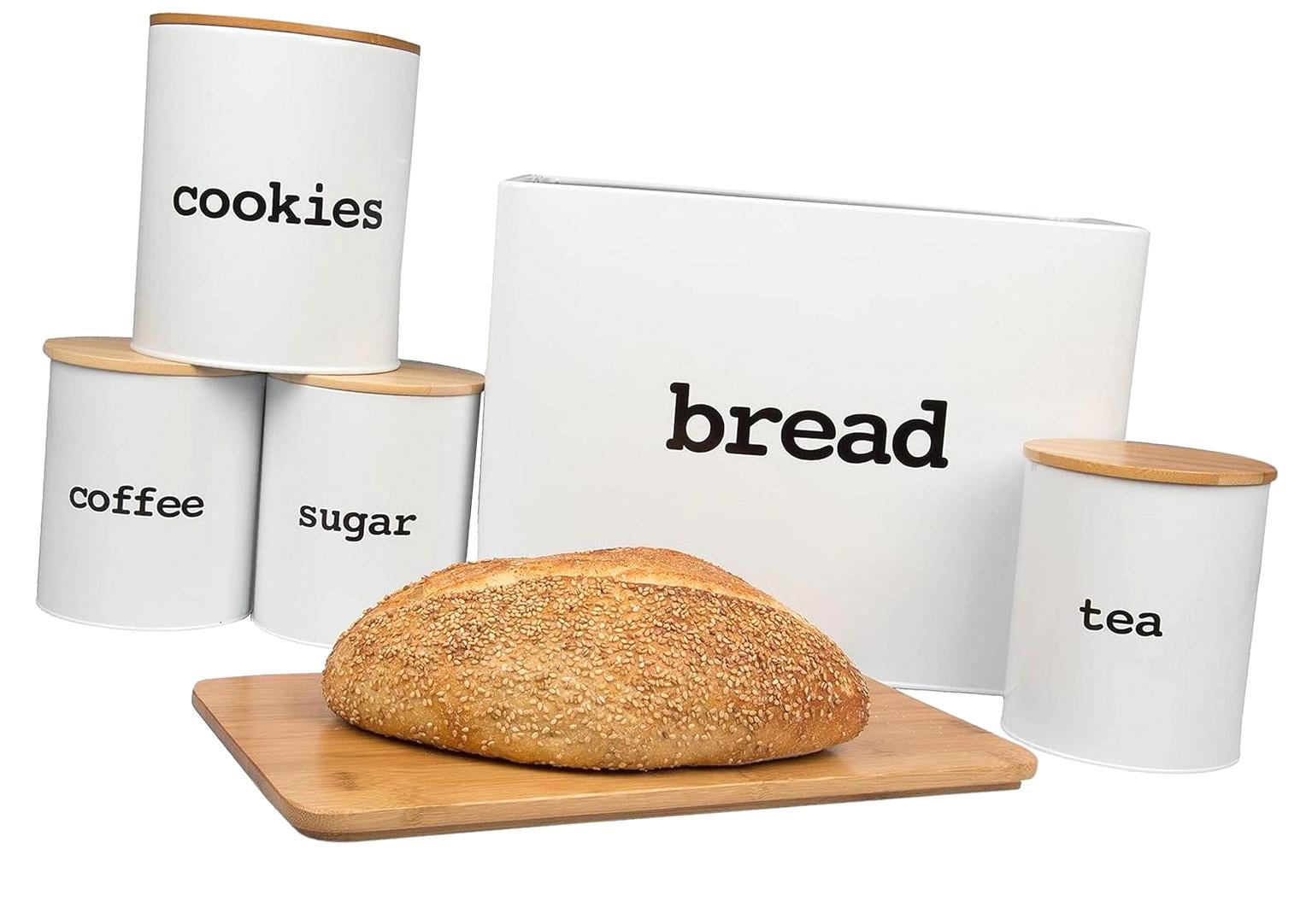 Highcool Airtight Metal Canister Set for the Kitchen w Lids and Cutting Board and Lids (10pc Set ...