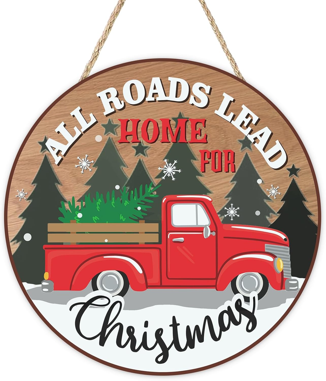 Highcool All Roads to Christmas Red Truck Door Sign, Farmhouse ...
