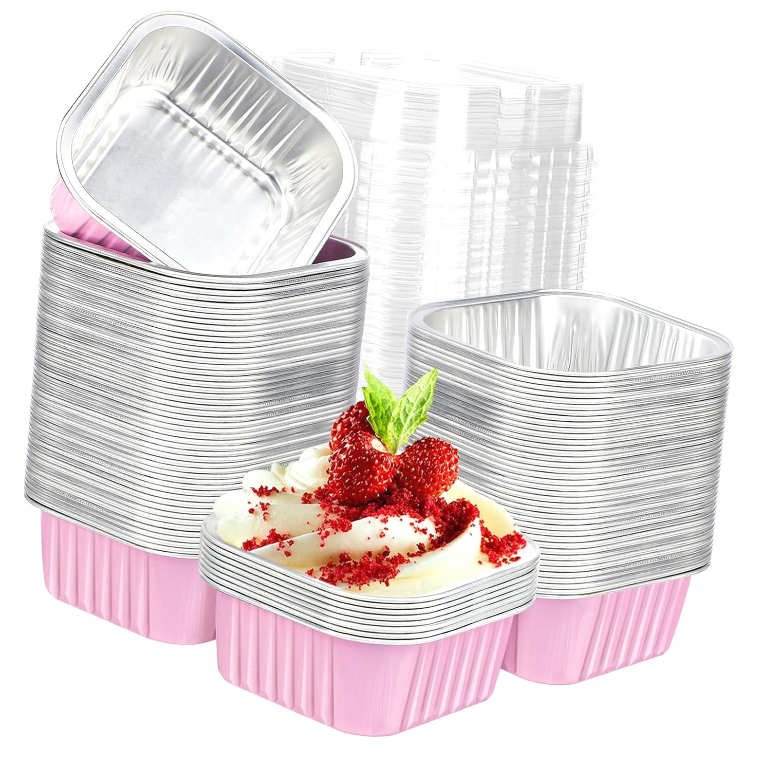 Highcool Aluminum Foil Baking Cups with , 5oz 100pcs Ramekins with Lid, Creme Brulee Cups ...