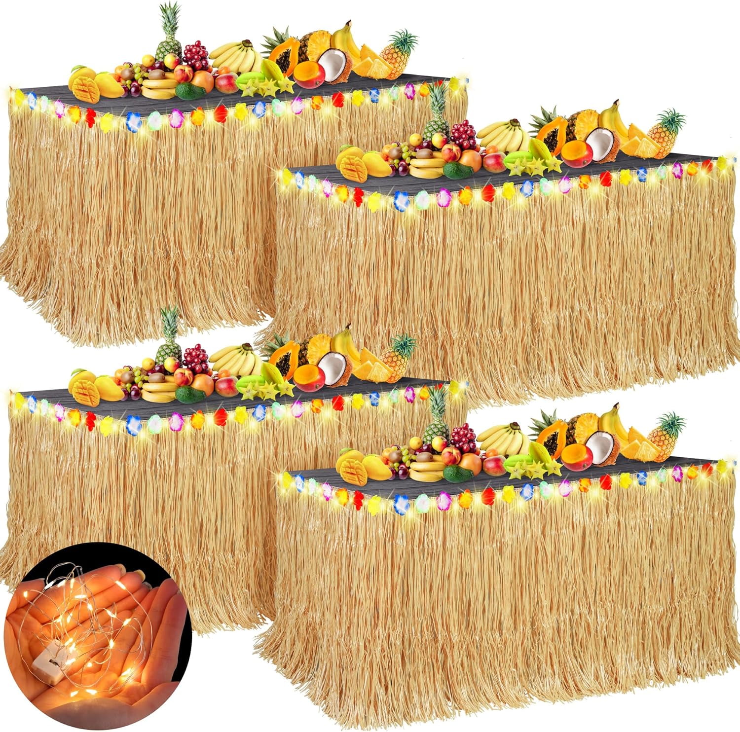 Highcool Ao 4 Pieces 9 Ft x 30 Ines Luau Grass Table Skirts with LED St ...