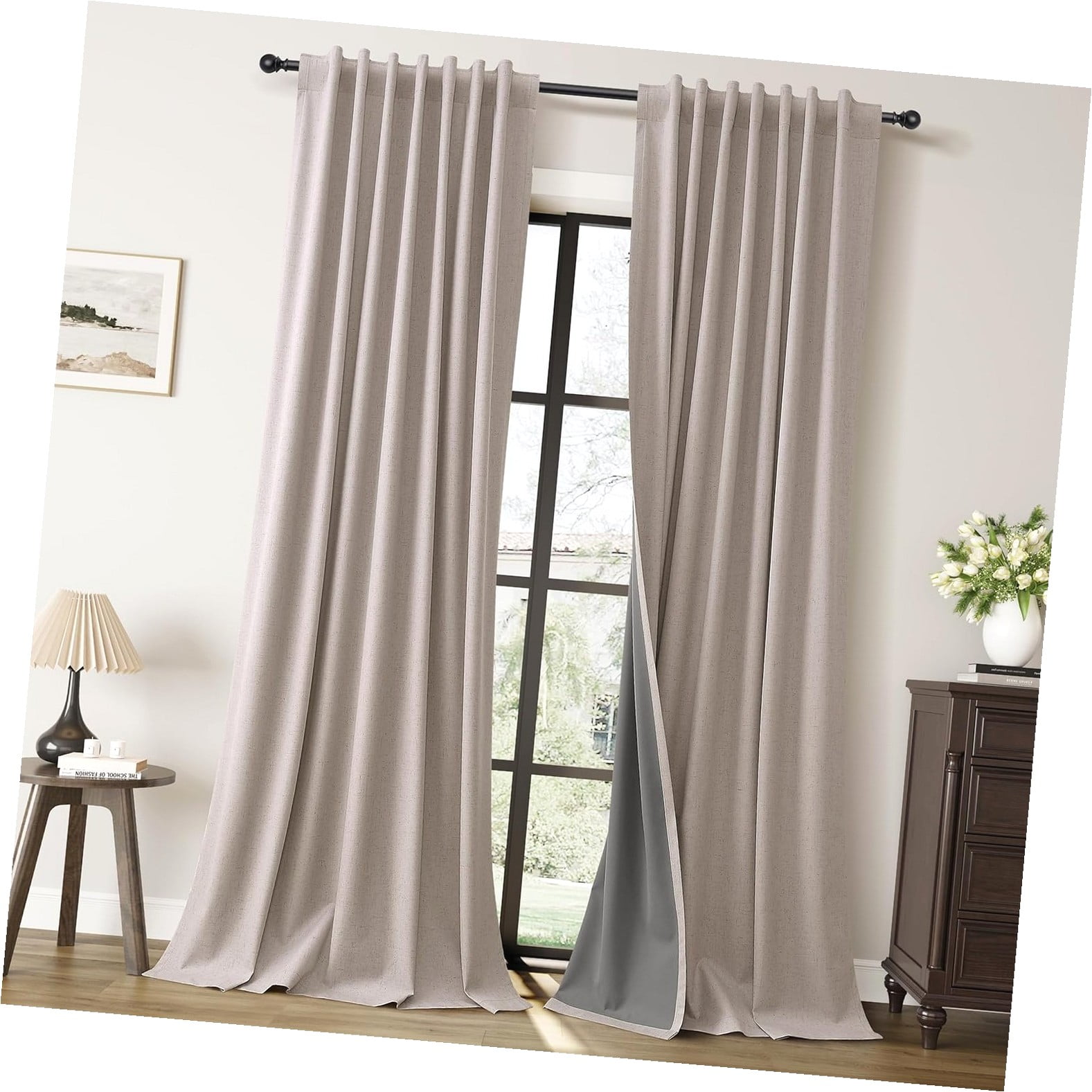 Highcool Apricot Linen 100% Out Curtains for Bedroom 96 Inch Length 2 ...