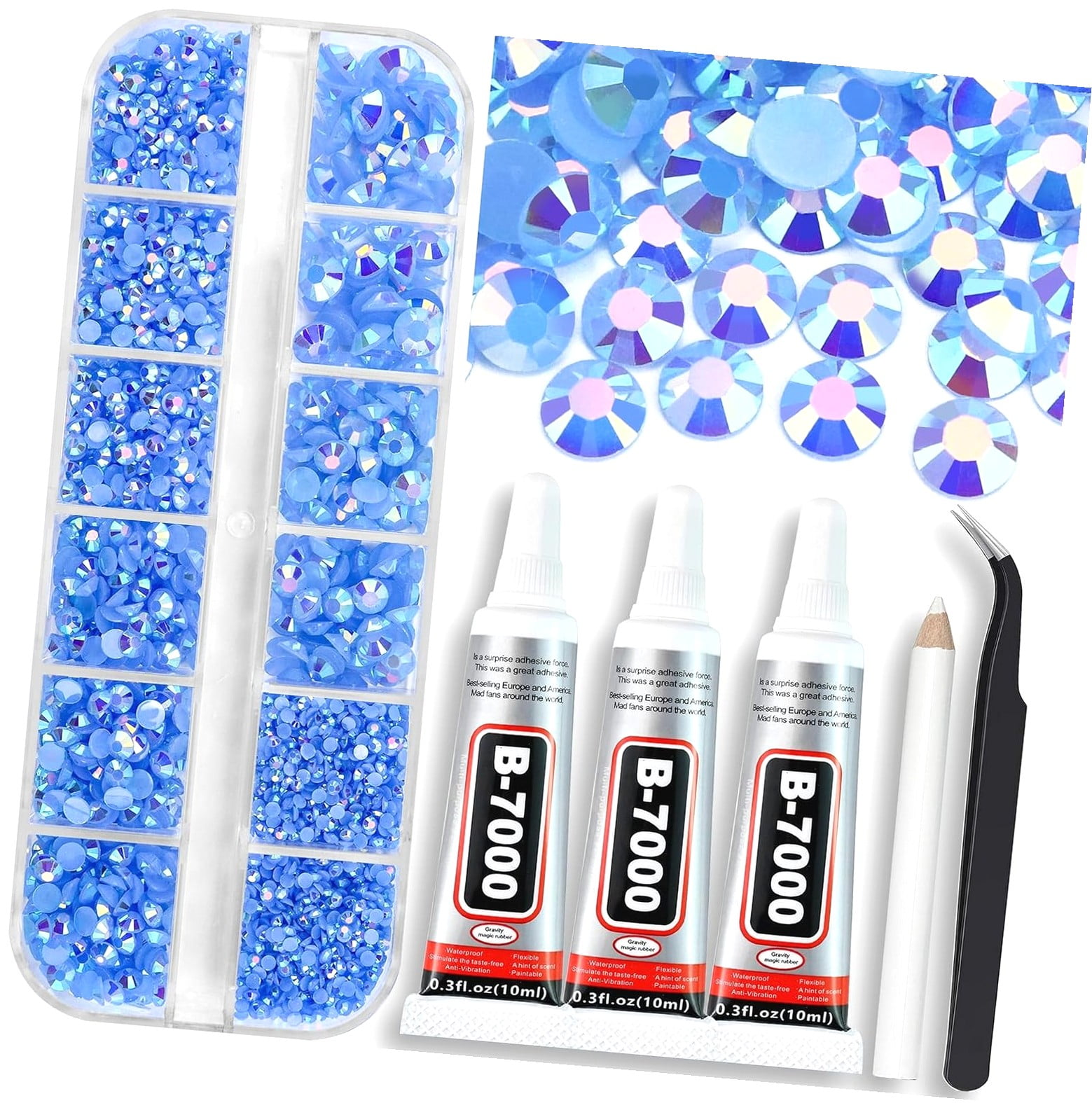 Highcool B7000 Clear Glue with 4000PCS Light Blue AB Rhinestones for ...