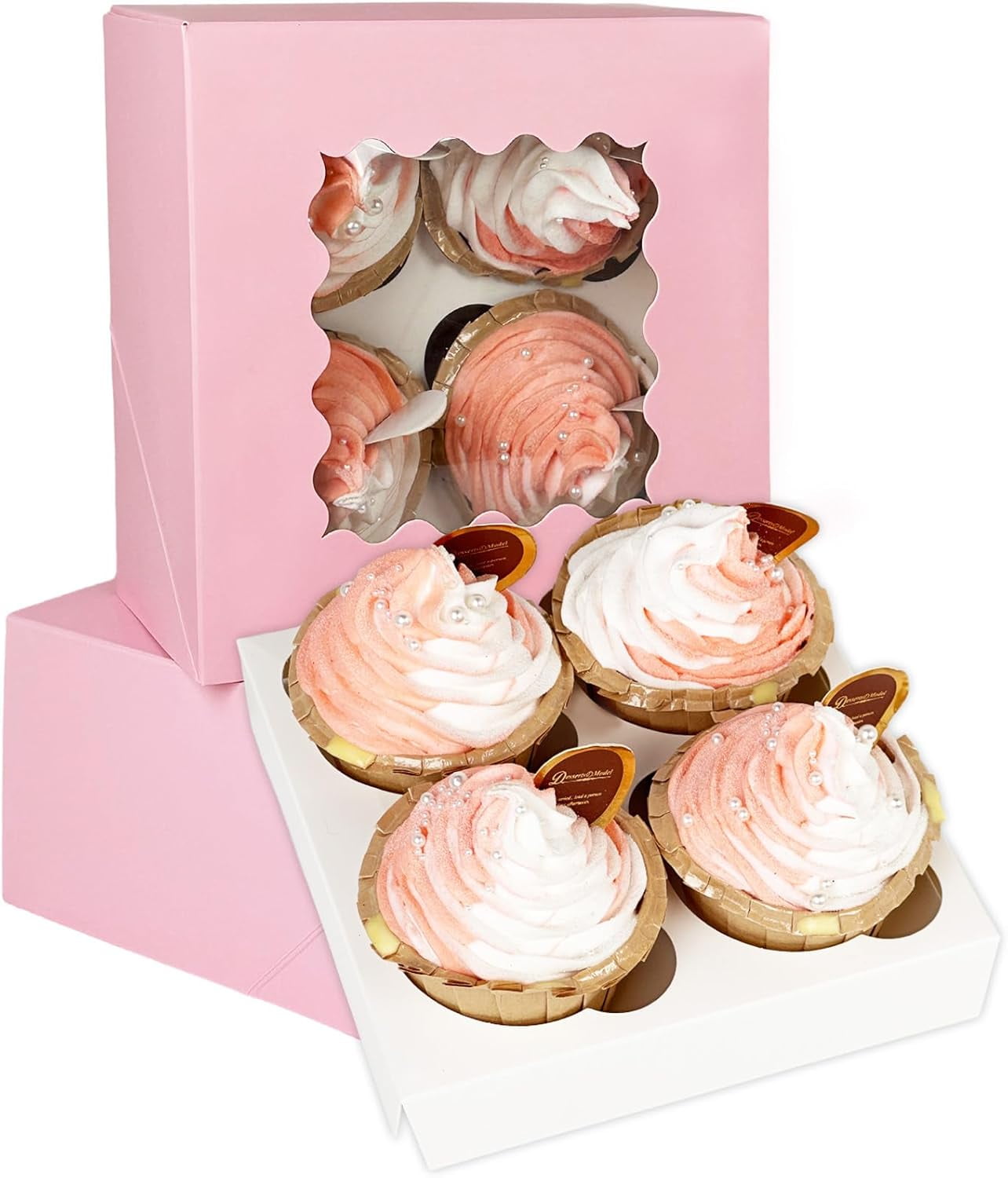 Highcool Bakepaer 4 Cupcake Containers 30-Pas Pink Cupcake Box Cupca ...