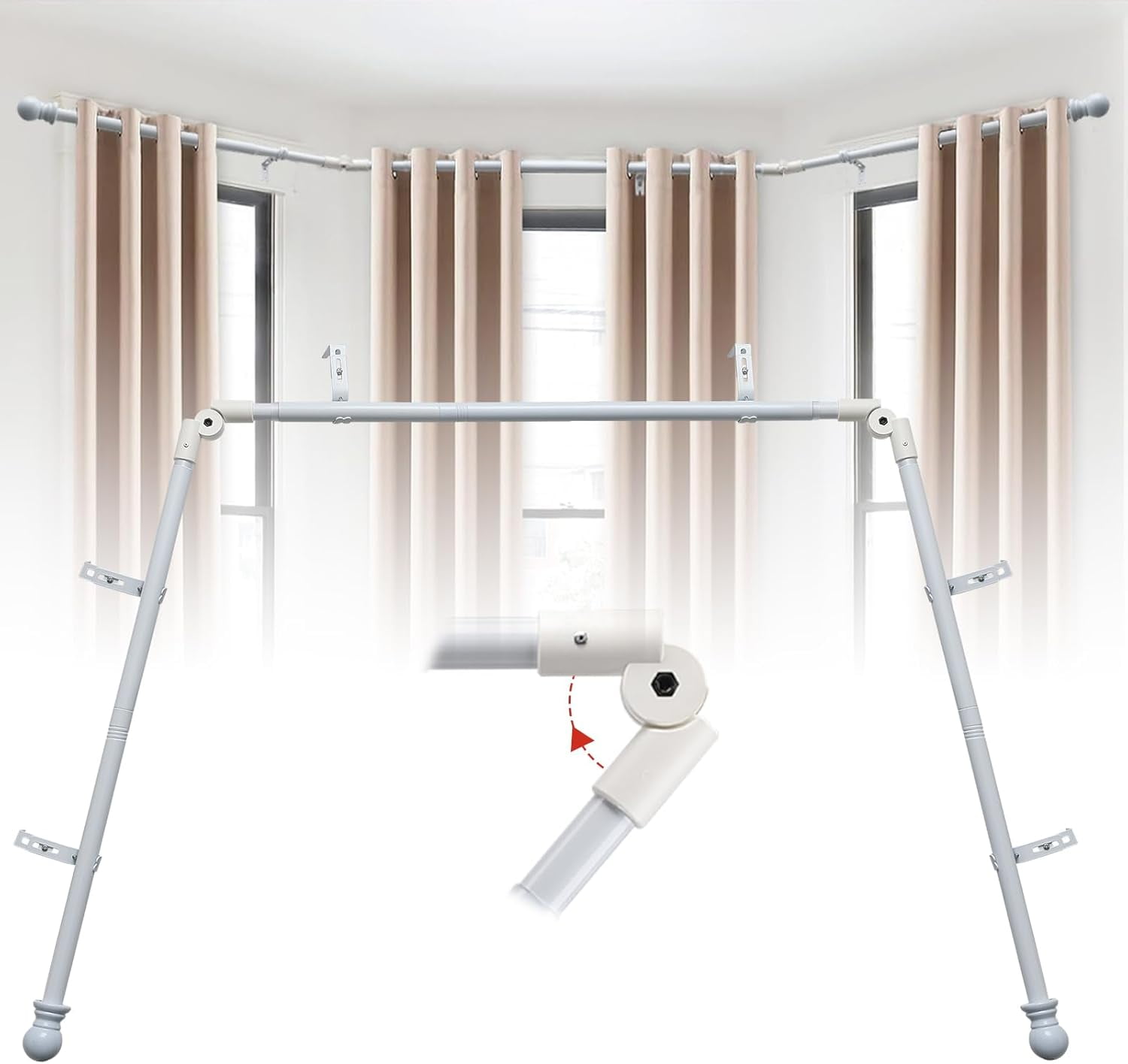 Highcool Bay Window Curtain Rods, 36-160" Corner Curtain Rod, Design ...