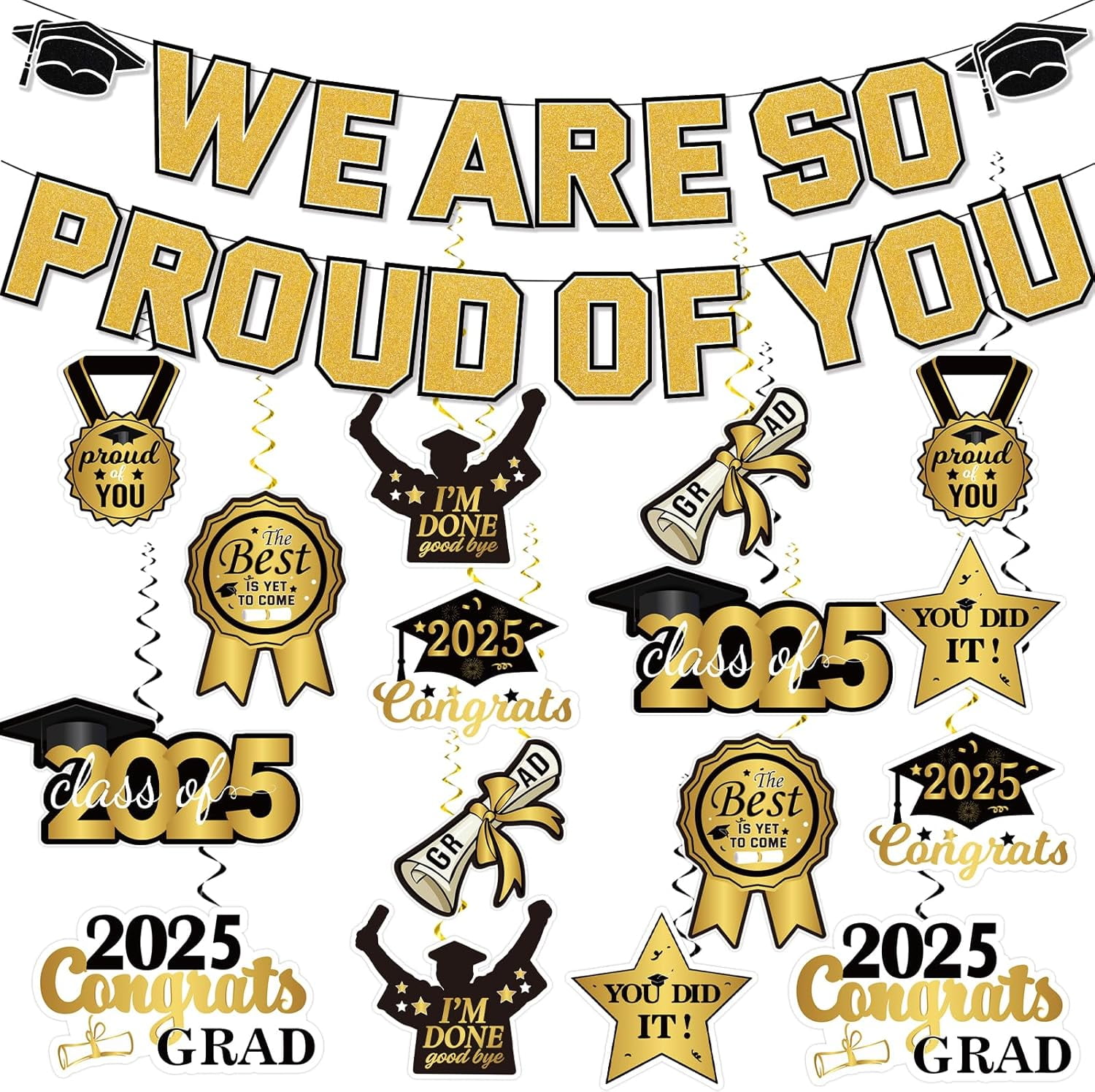 Highcool Bla and Gold Graduation Party Decorations 2025, We Are So ud ...