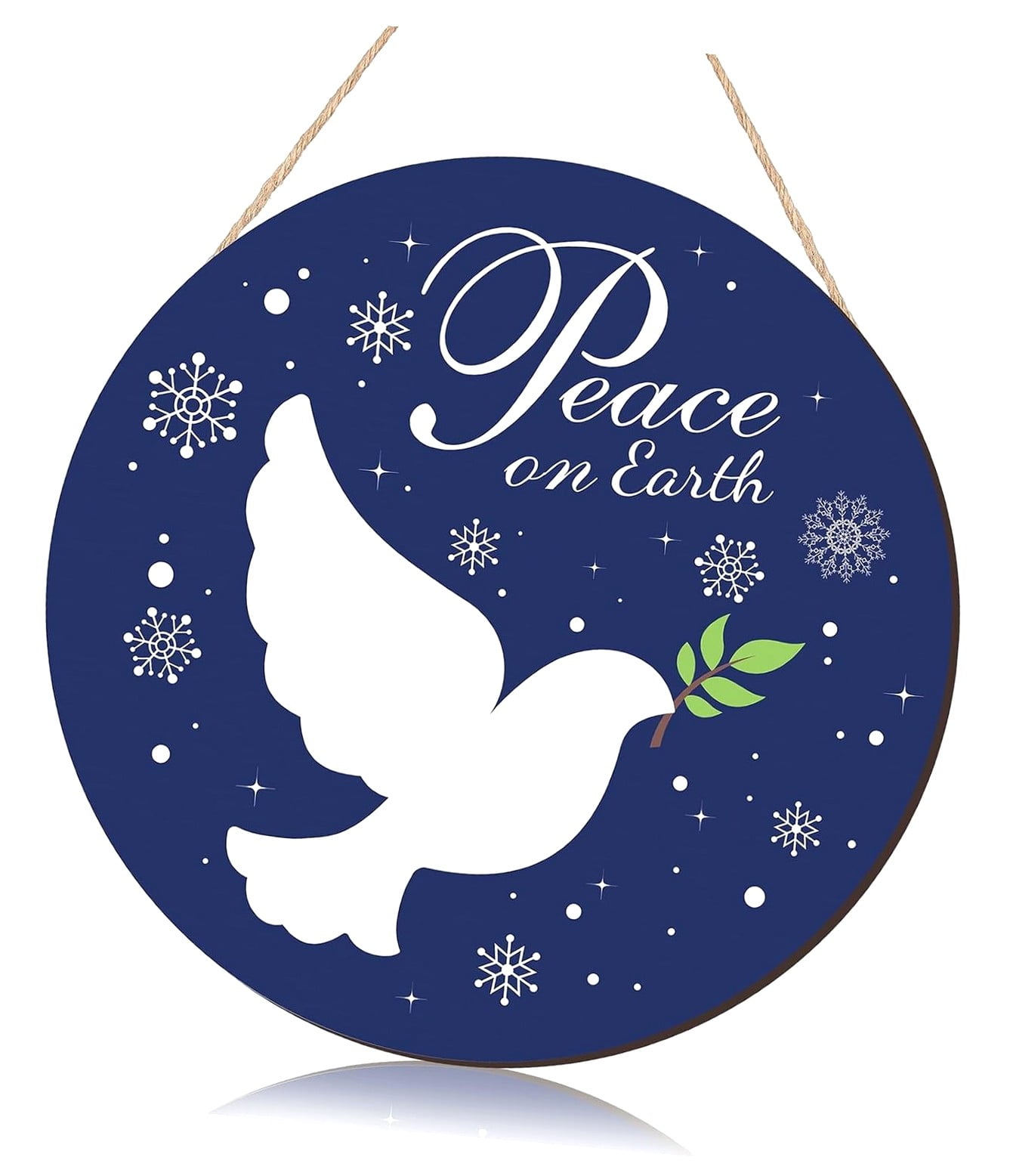 Highcool Blue Hanging Wooden Sign Door Decoration Round Snow Wreath for ...