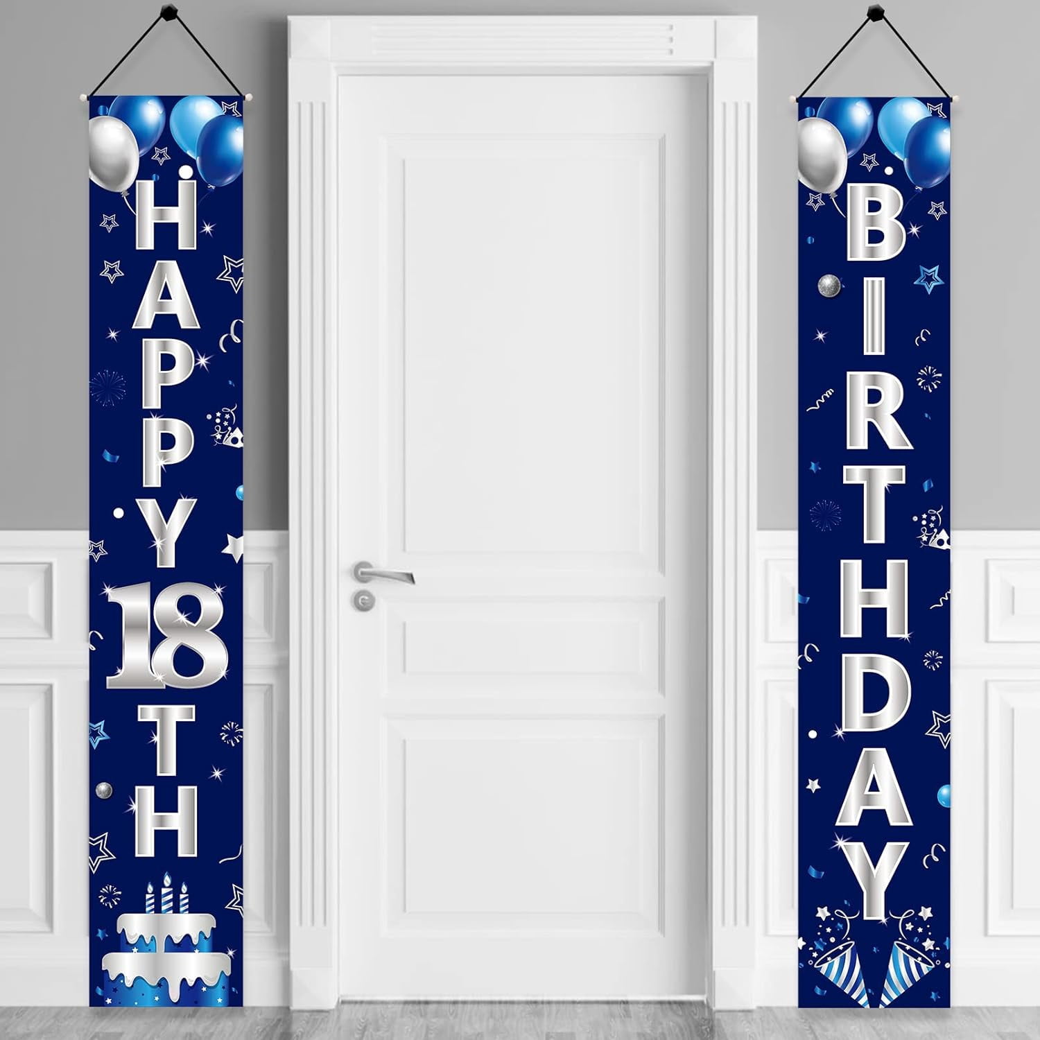 Highcool Blue Silver 18th Birthday Door Banner Decorations, Hpy 18 ...