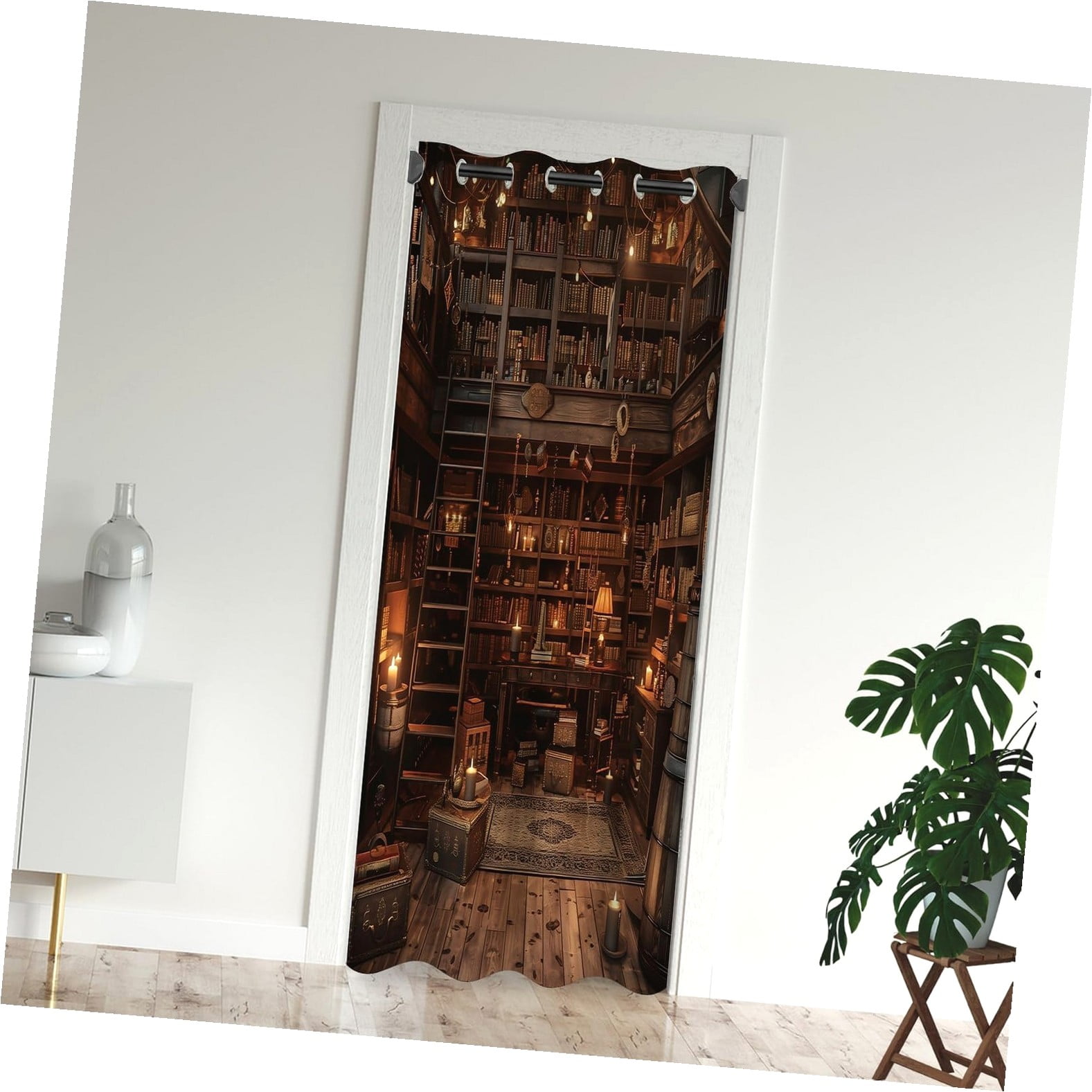 Highcool Bookshelf Bookcase Door Curtains for Doorways, Retro Library ...