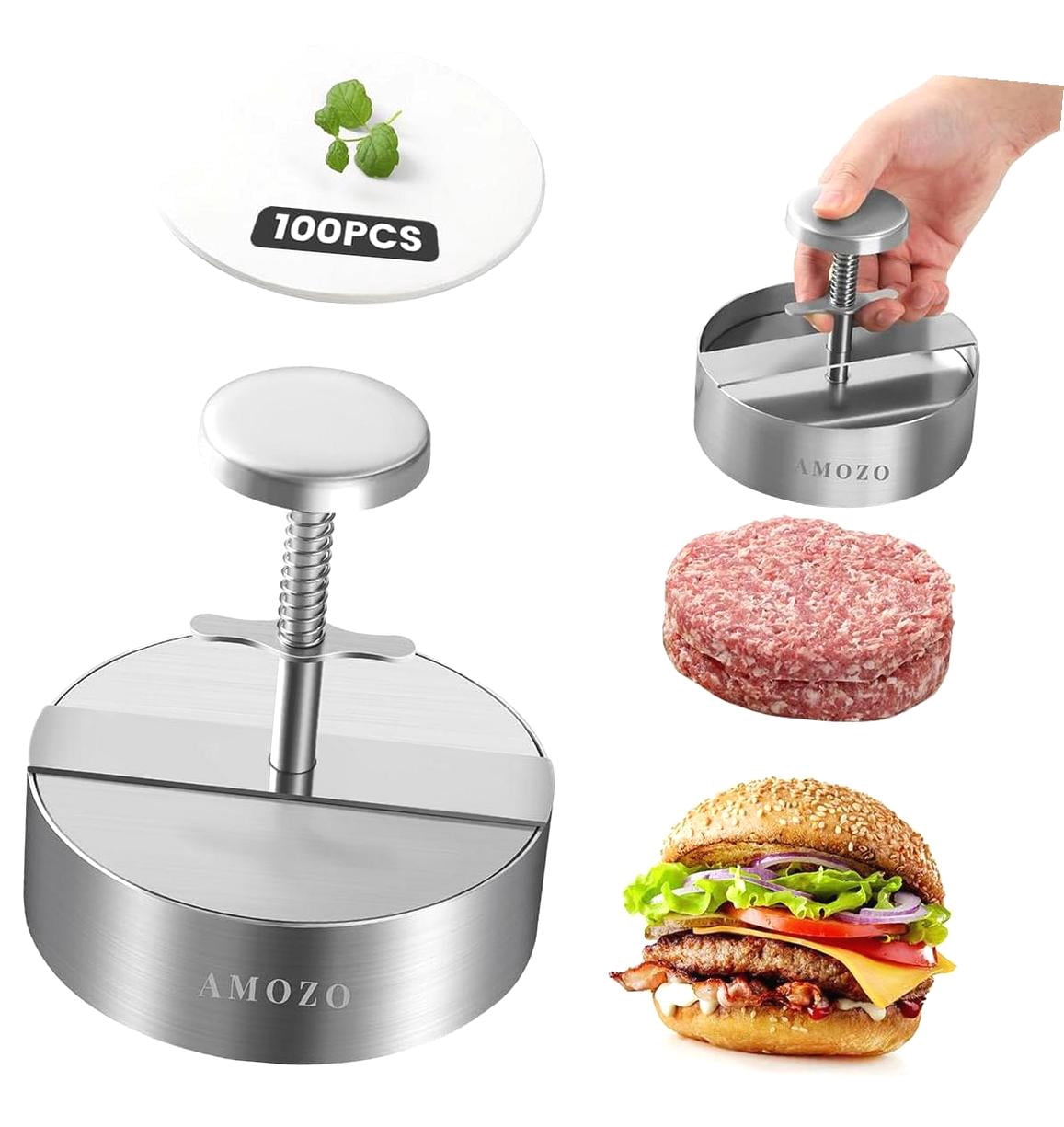 Highcool Burger Pr Patty Maker with 100-Sheet Ba Per, Stainl Steel ...