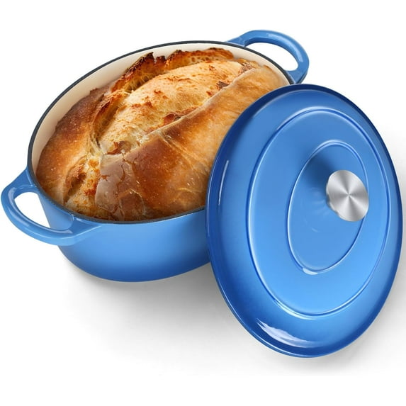 Highcool CHEF Oval Dutch Oven with Lid, Enameled Cast Iron Dutch Oven Pot for Bread Baking ...