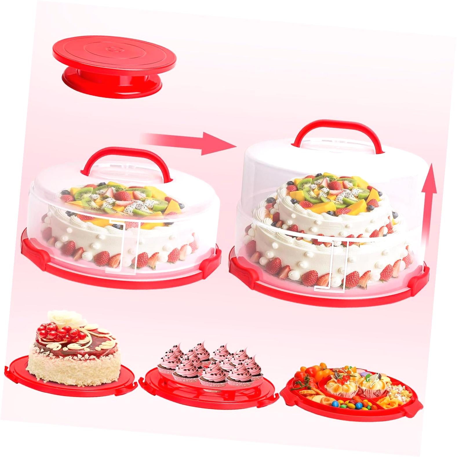 Highcool Cake , 13.5" Red Cake Container with Lid Handle Turntable and ...