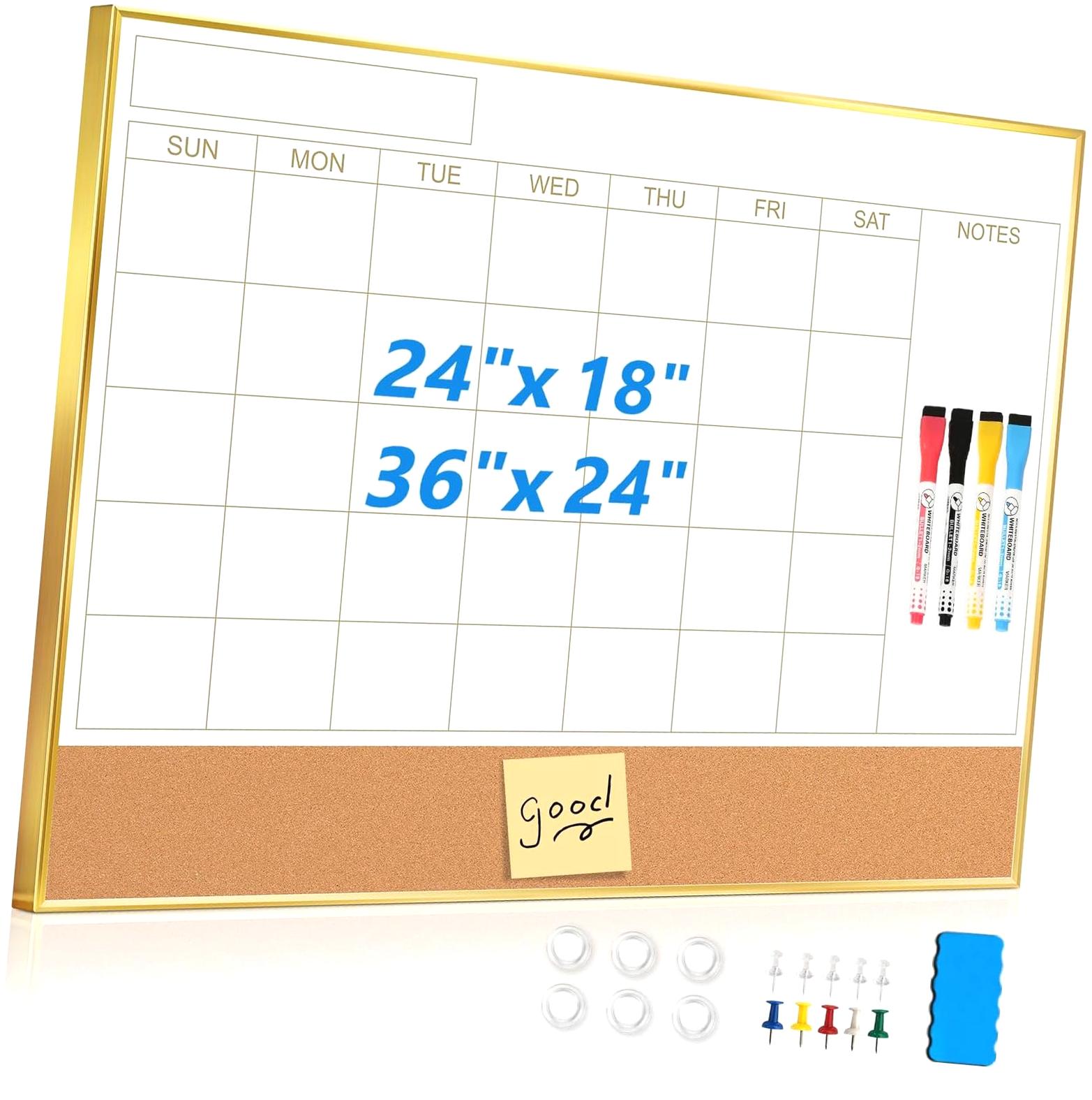 Highcool Calendar Whiteboard and Cork Combo, 24'' 18'', Monthly ...