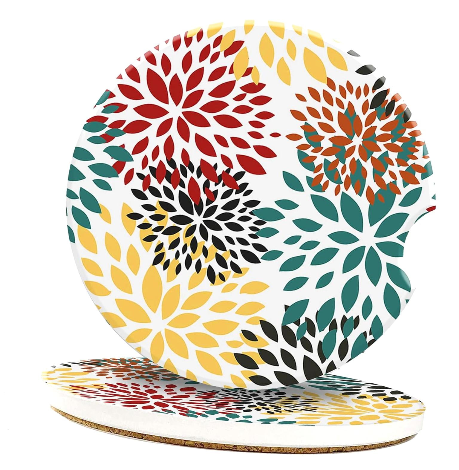 Highcool Car Cup Coaster, Abstract Dahlia Floral Red Design Ceramic ...