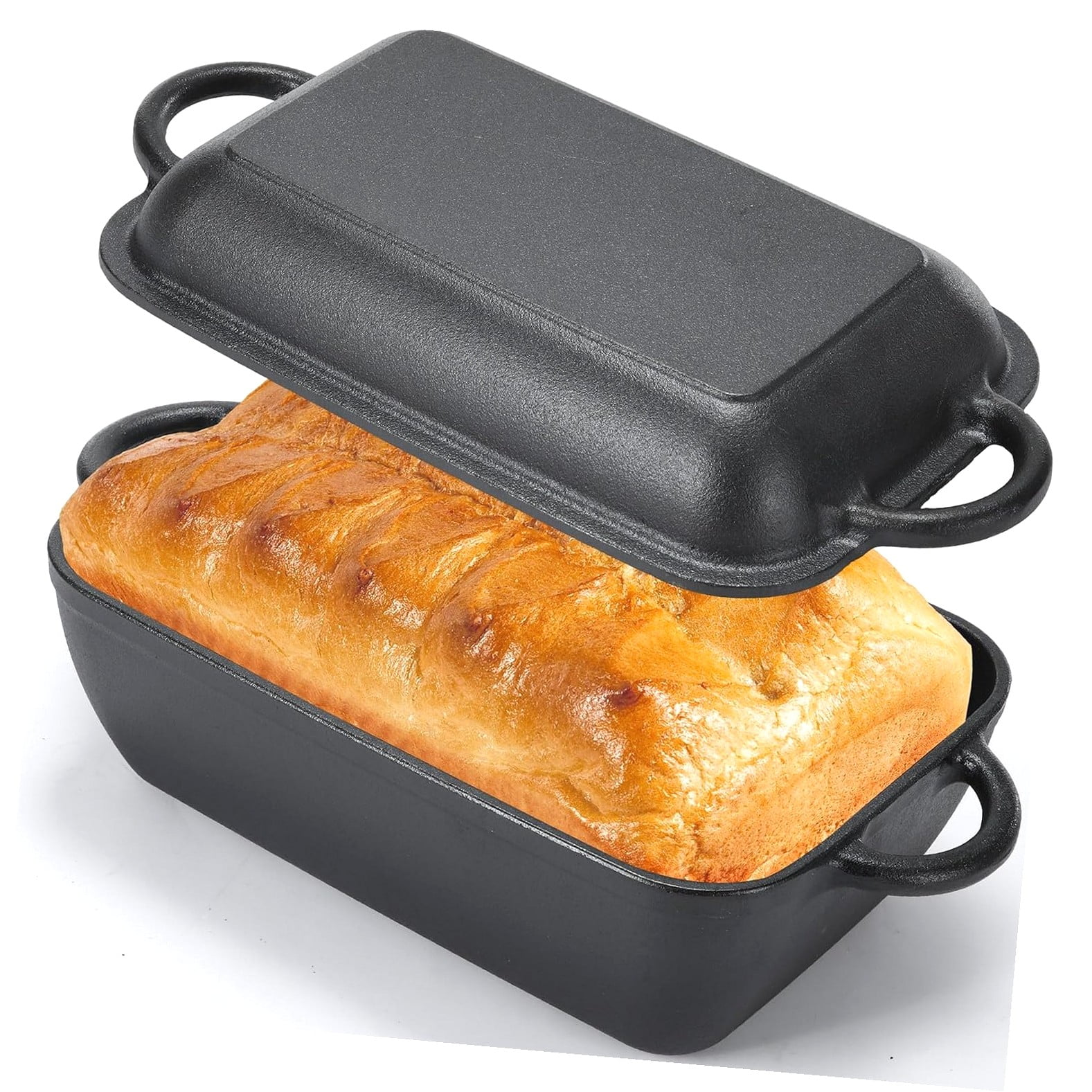 Highcool Cast Iron Bread Pan with Lid Pre-Seasoned Dutch Oven 5.7QT Non ...