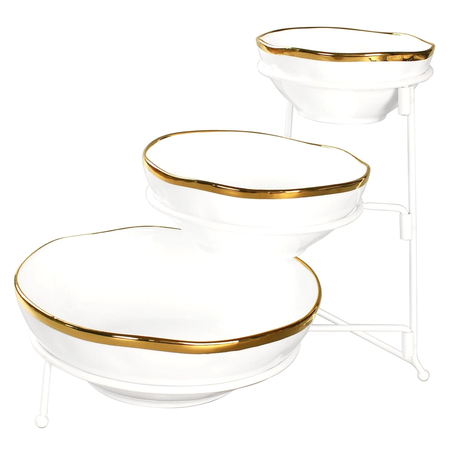 Highcool Ceramic 3-Tier Serving Bowls with Foldable White Rack ...