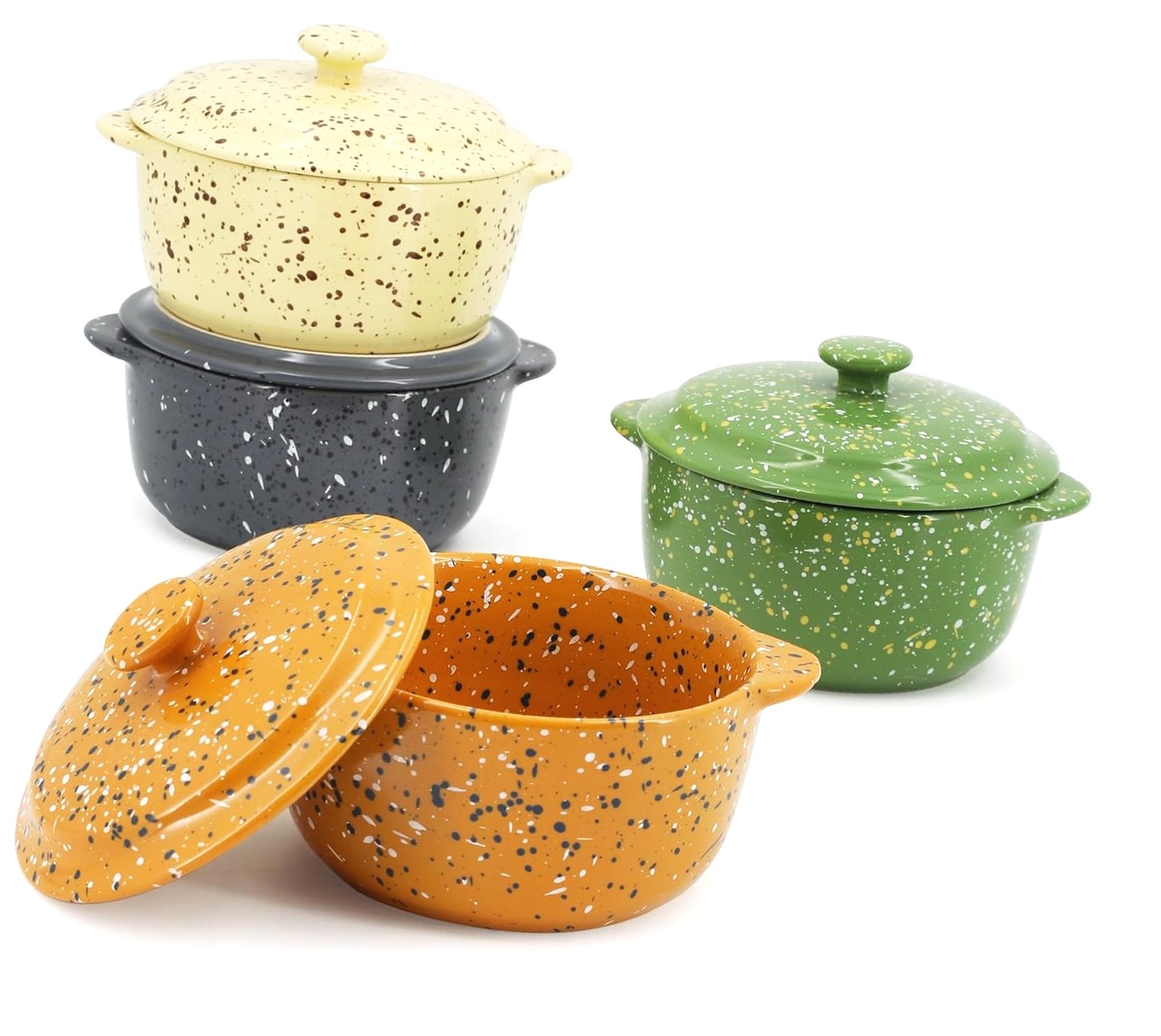 Highcool Ceramic Cocotte Set of 4 for Oven, 10 Oz Small Casserole ...
